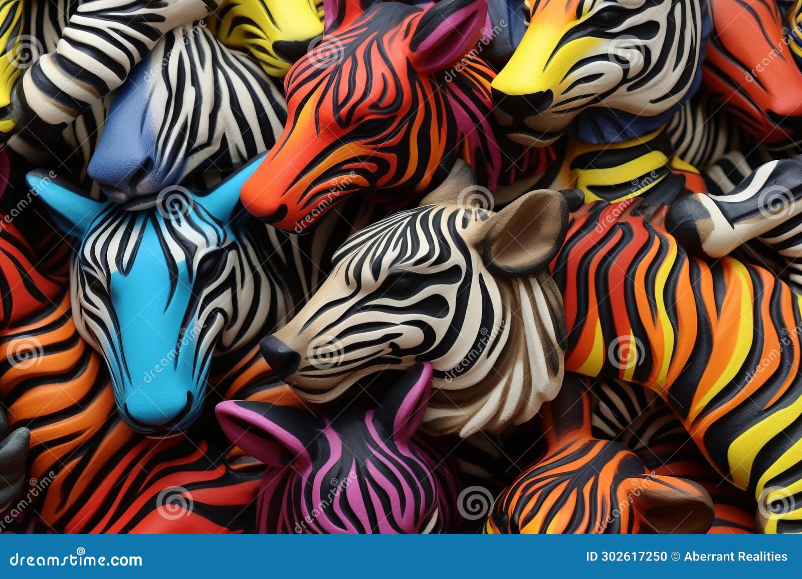 A Large Group of Colorful Zebra Heads Stock Illustration - Illustration ...
