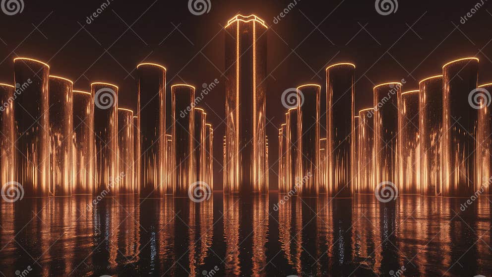 A Large Group of Columns Lit Up with Neon Lights, AI Stock Photo ...
