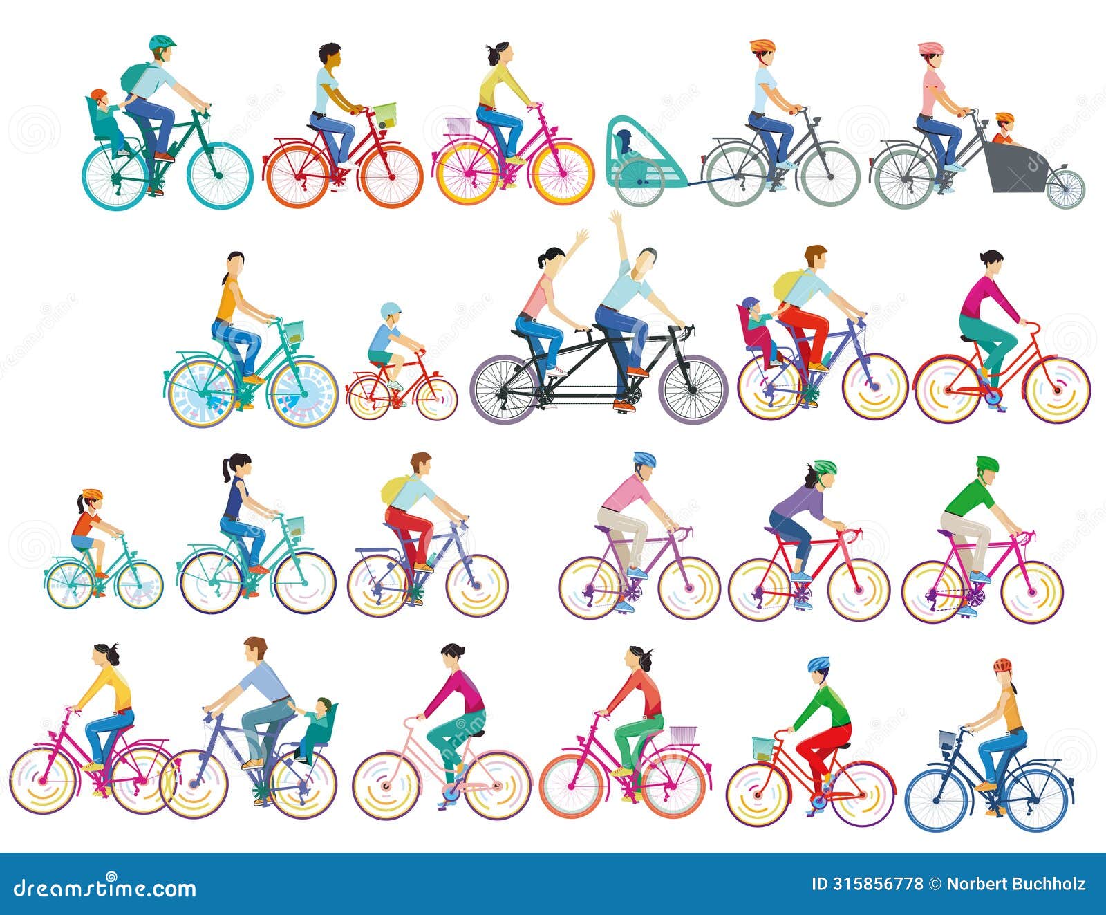 A Large Group of Cyclists Isolated Illustration Stock Vector ...