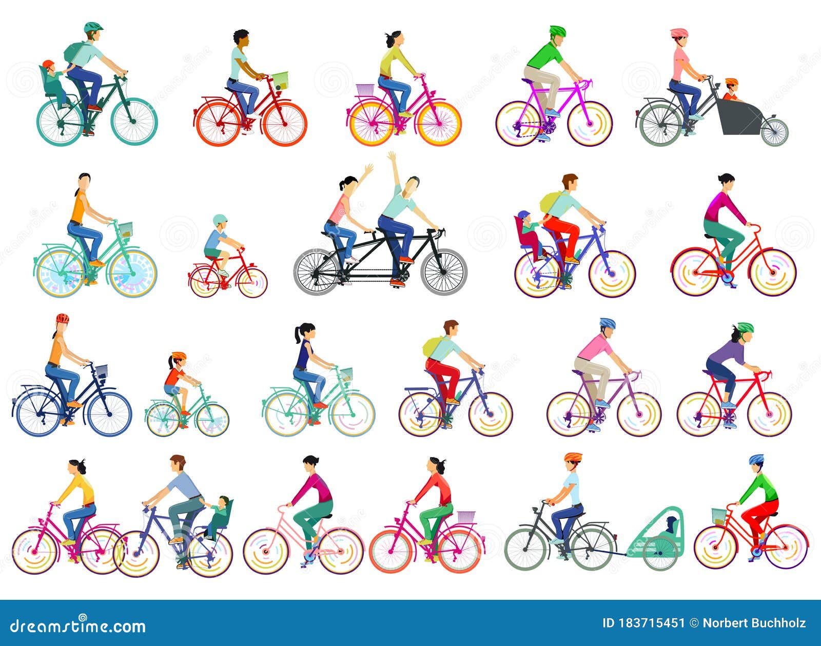 Large Group of Cyclists, Set Isolated, Illustration Stock Vector ...