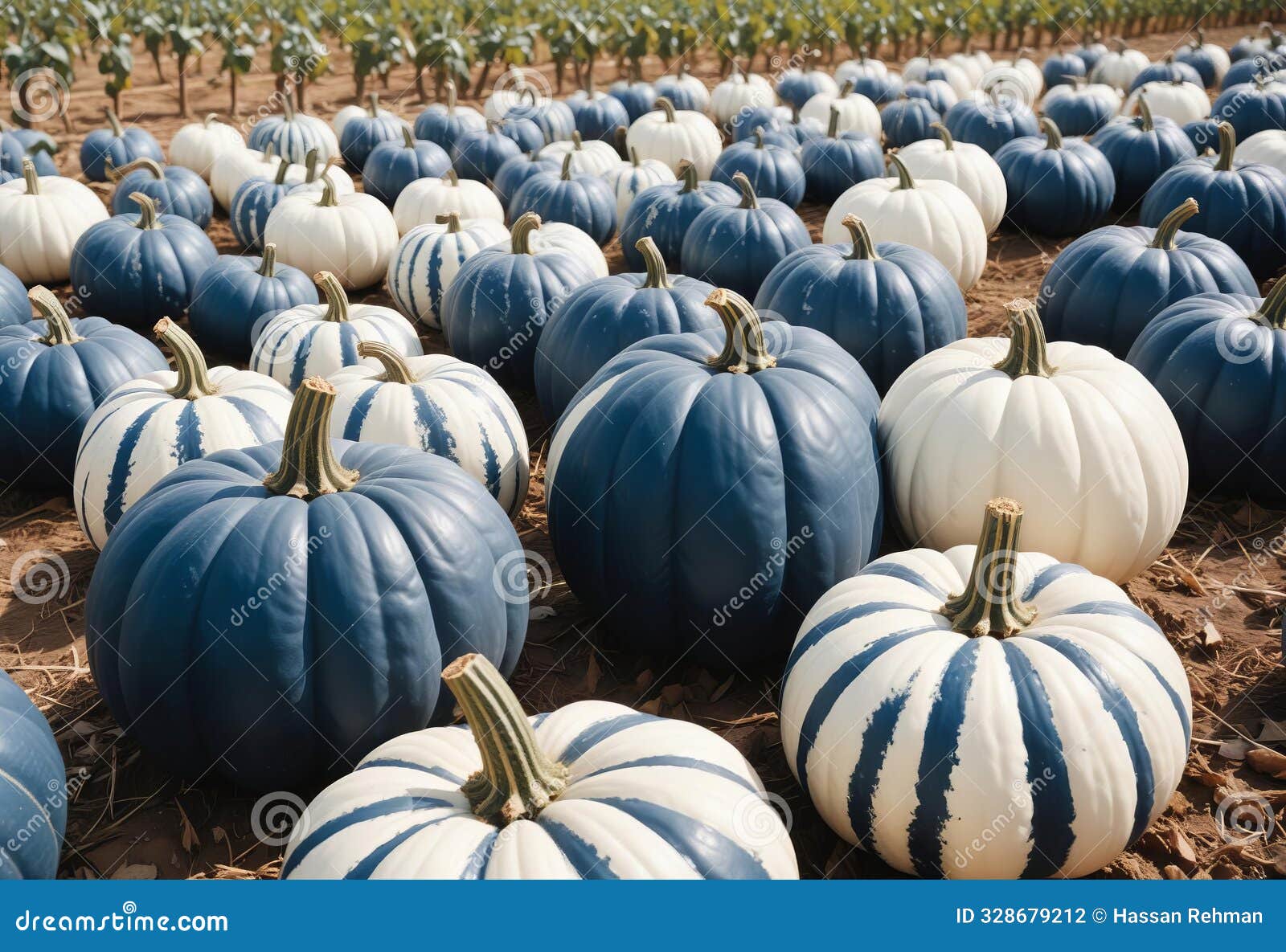 A Large Group of Dark Blue Pumpkins with White Stripes Stock ...