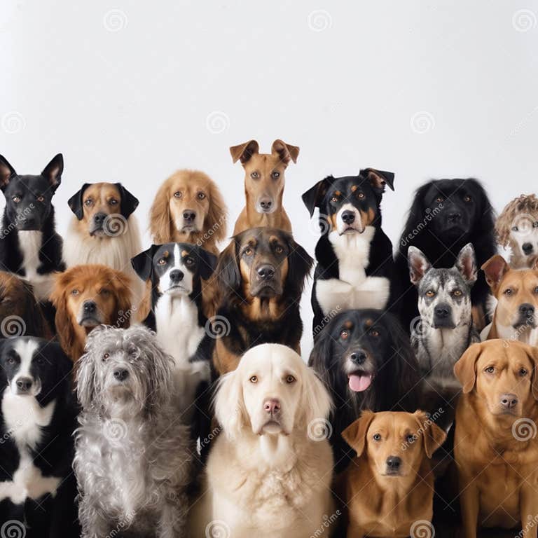 Large Group of Different Dogs in Front of a White Background Stock ...