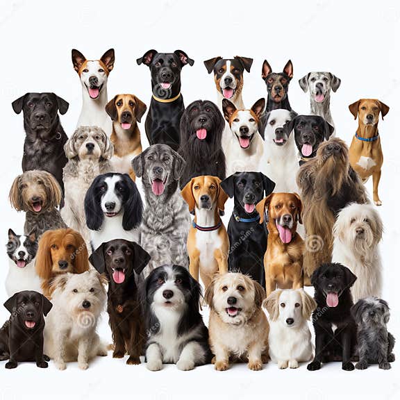 Large Group of Different Dogs in Front of a White Background Stock ...