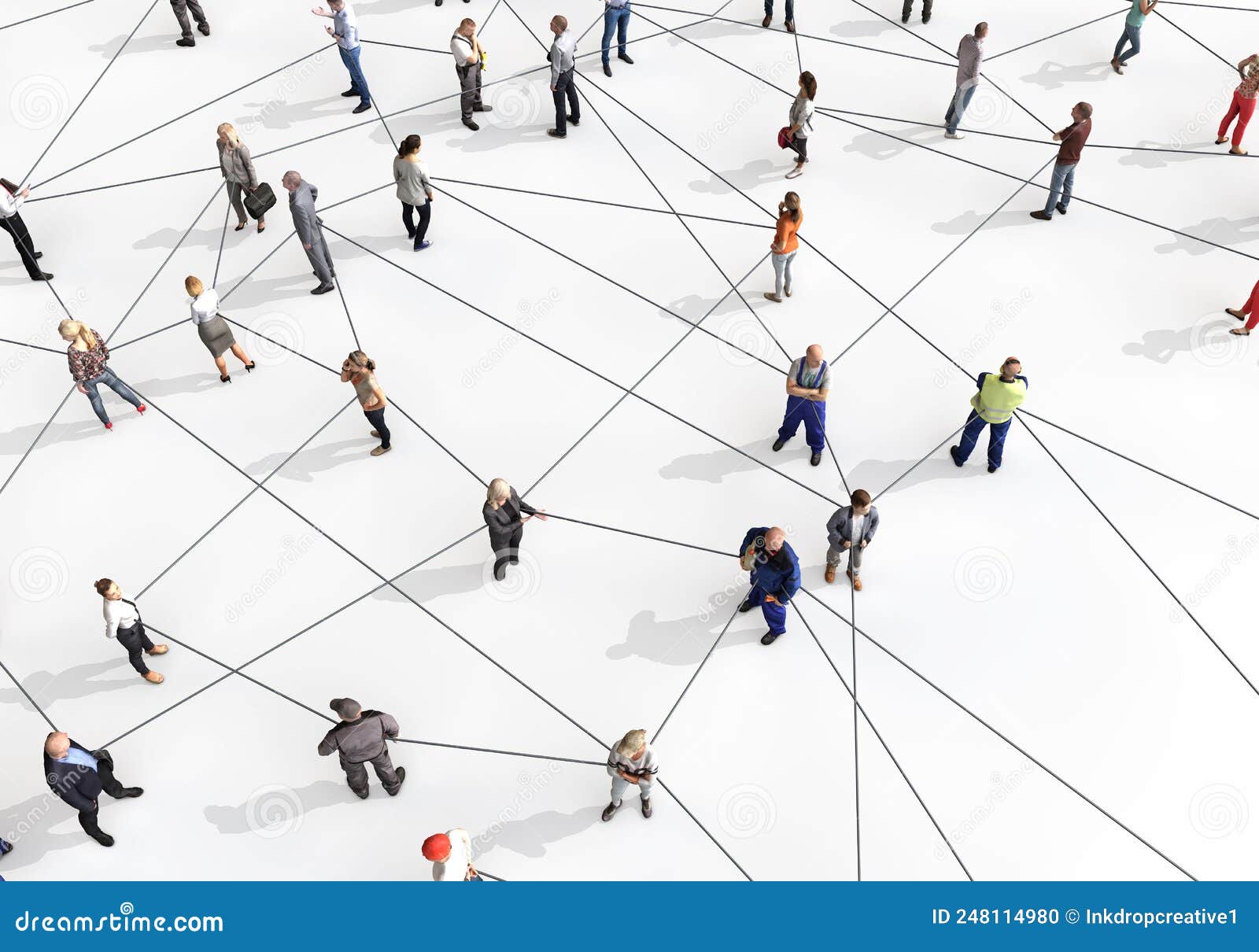 Large Group of Diverse People Connected by Lines. 3D Rendering Stock ...