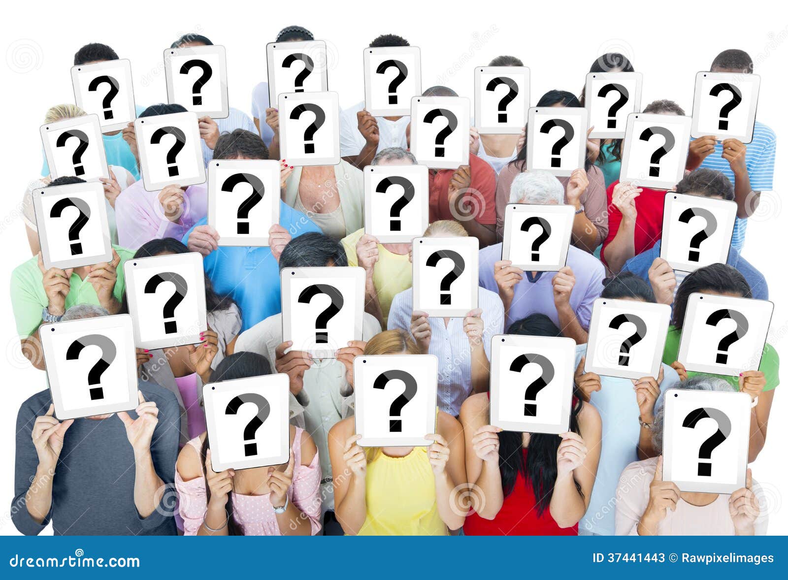 Large Group Of Diverse People Holding Question Marks Stock Photos ...