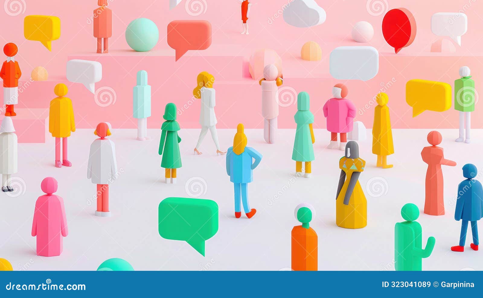 Large Group of Diverse People Standing on Different Levels and Chatting ...