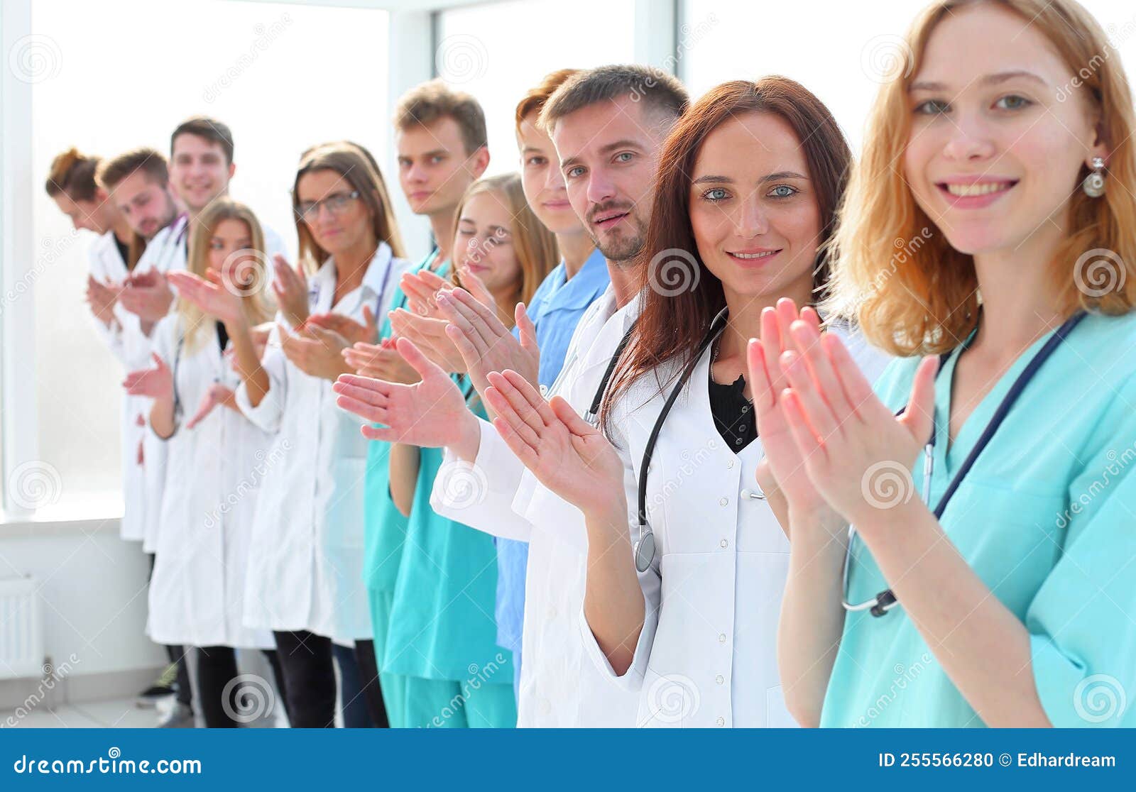 Large Group of Doctors Standing in a Row and Applauding Stock Photo ...