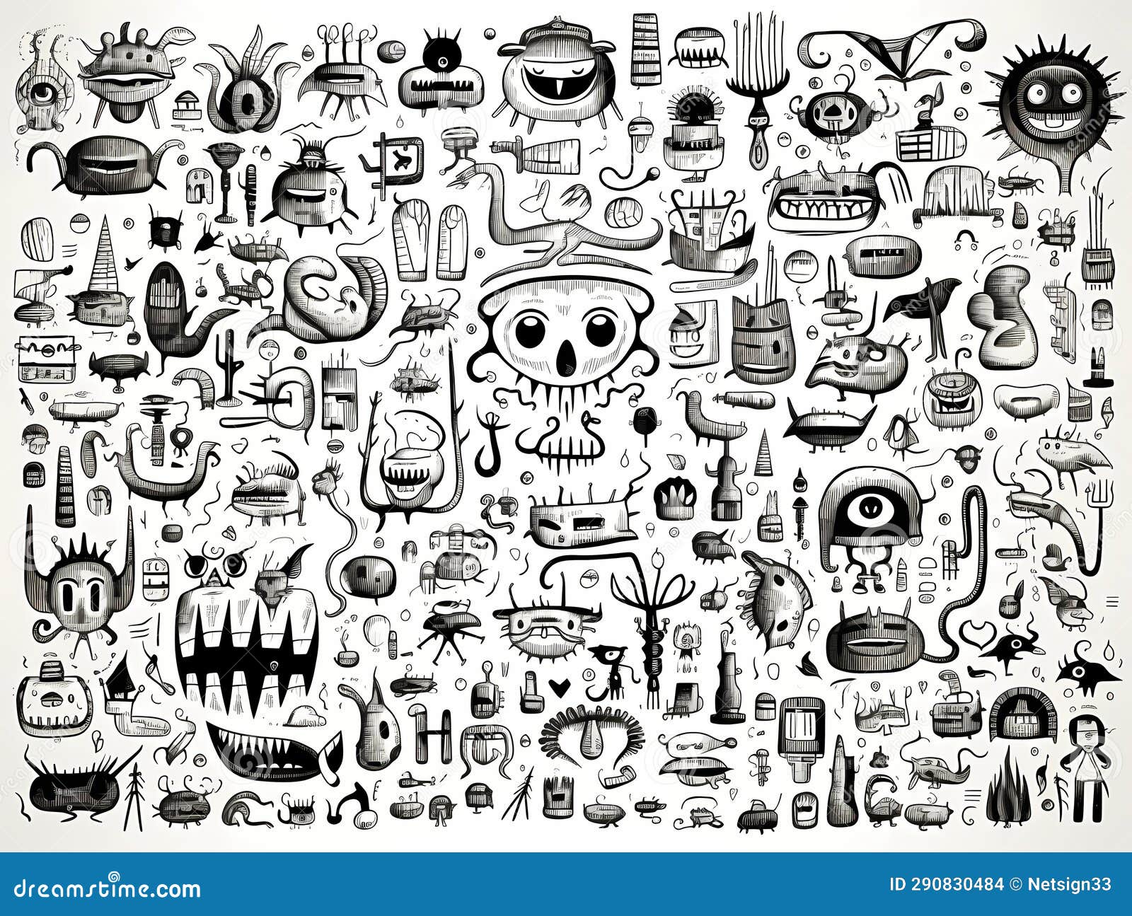 Large Group of Doodles stock illustration. Illustration of spooky ...
