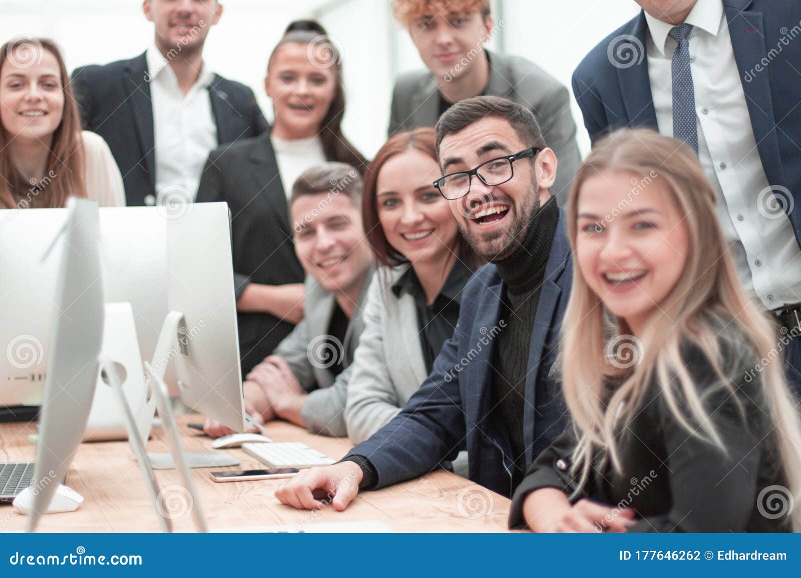 Large Group of Employees in the Workplace in the Office Stock Photo ...