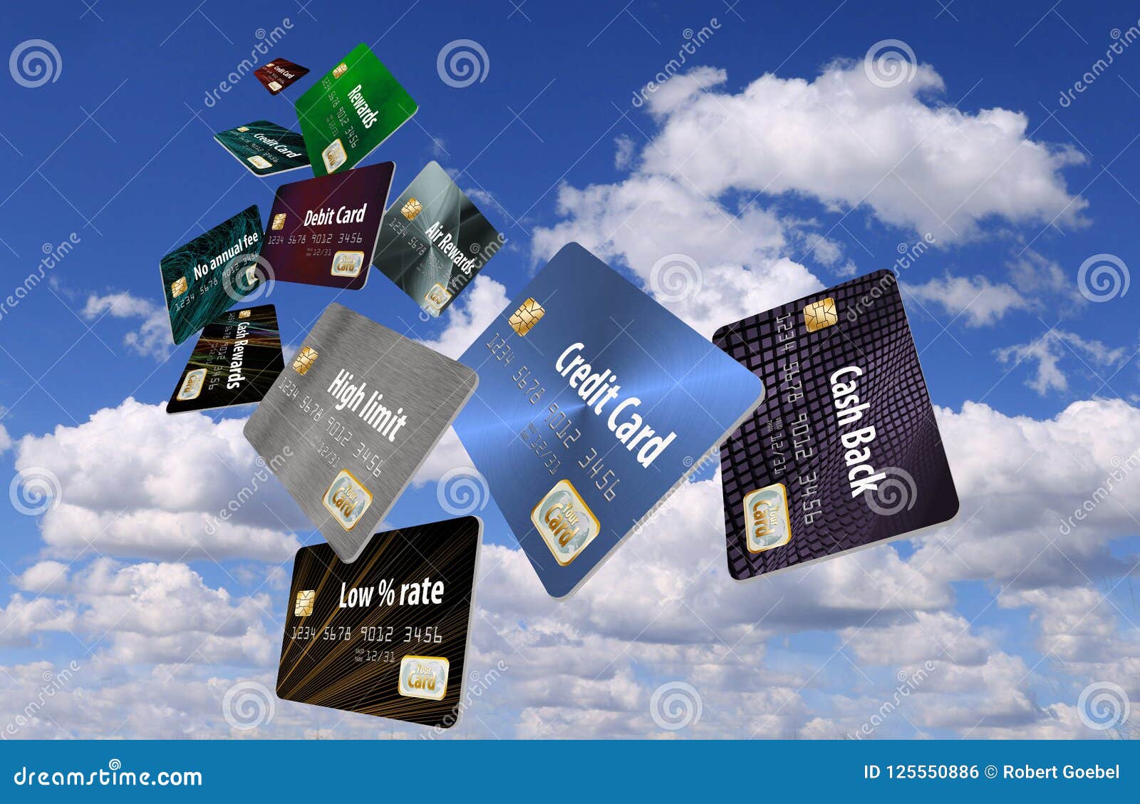 Floating Credit Cards In Dreamy Pastel Hues With Glitter Confetti Stock ...