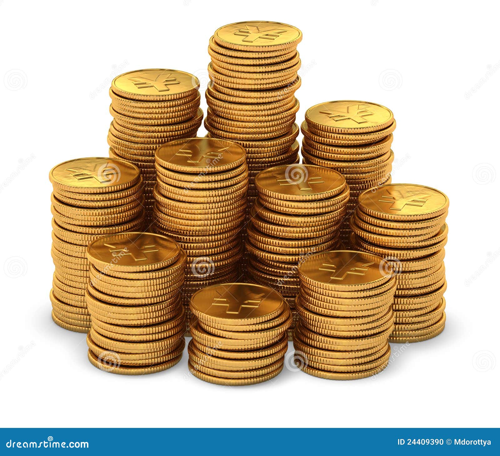 Large Group of Gold Chinese Yuan Coins on White Stock Illustration ...