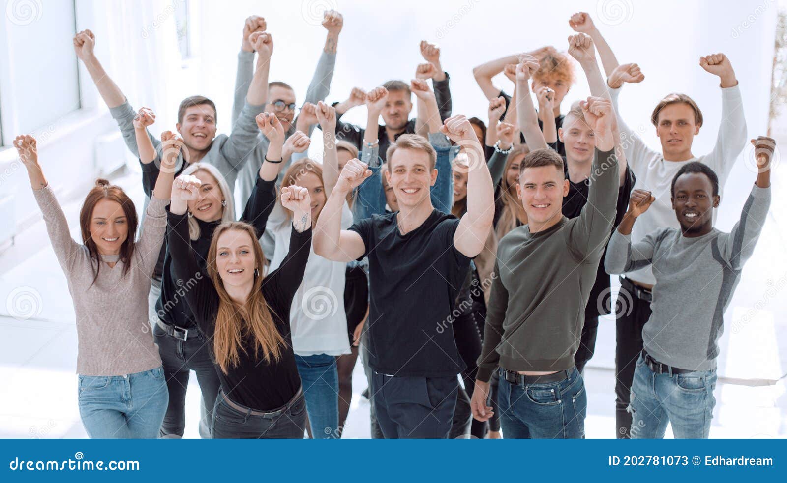 Large Group of Happy Young People with Hands Up Stock Image - Image of ...