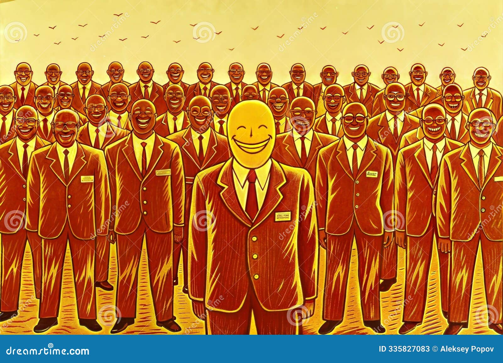 A Large Group of Laughing People Wearing the Same Clothes Stock ...