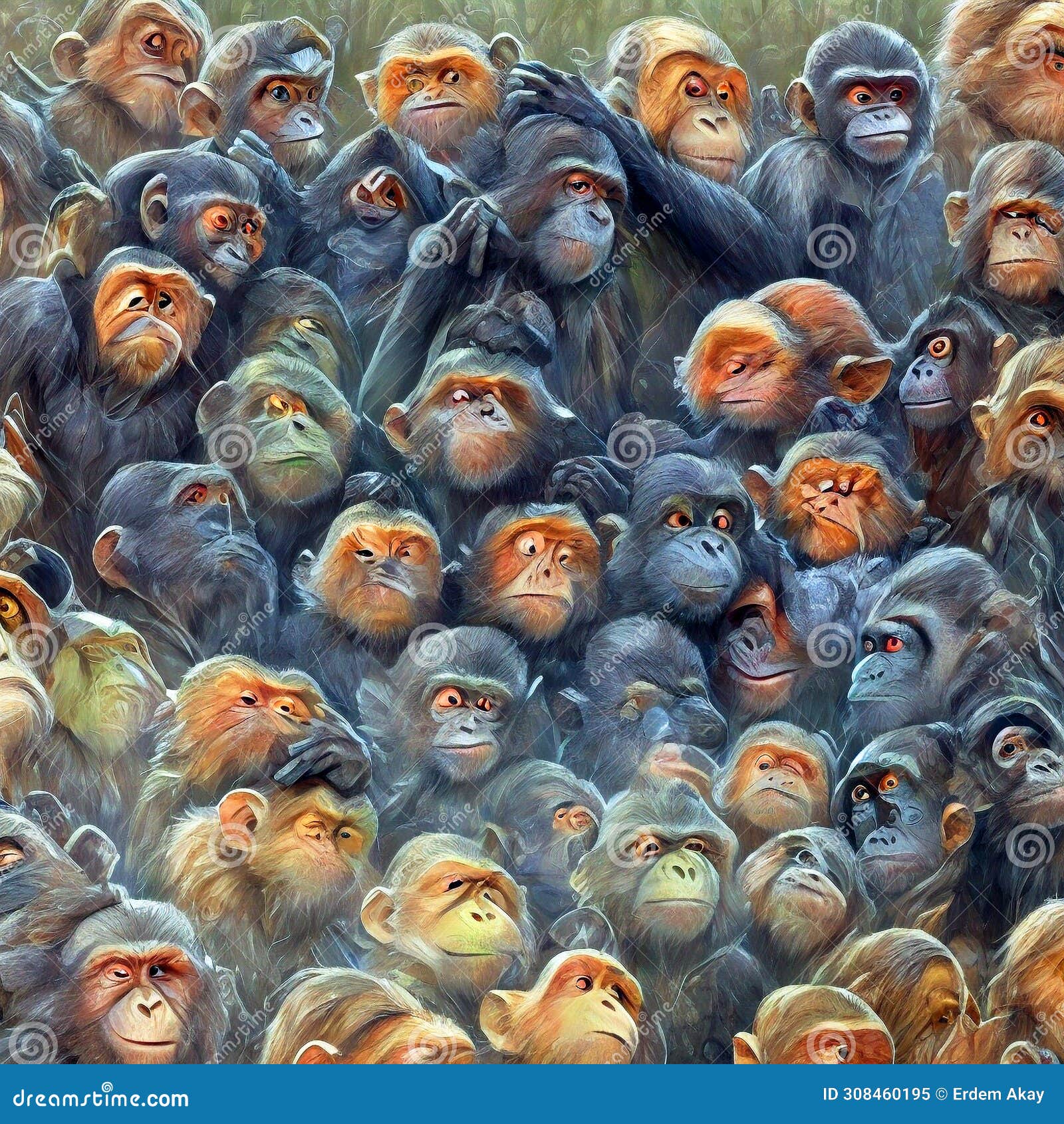 A Large Group of Monkeys in the Forest Stock Illustration ...