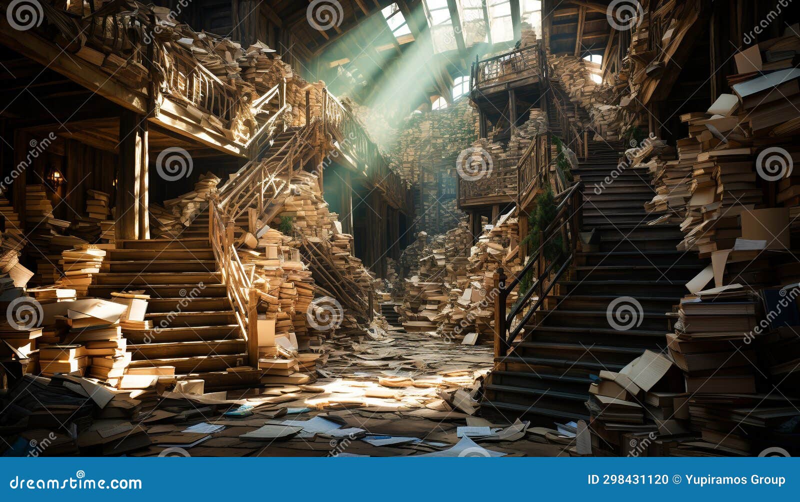 Large Group of Objects Inside an Old Warehouse, Stacked High Generated ...