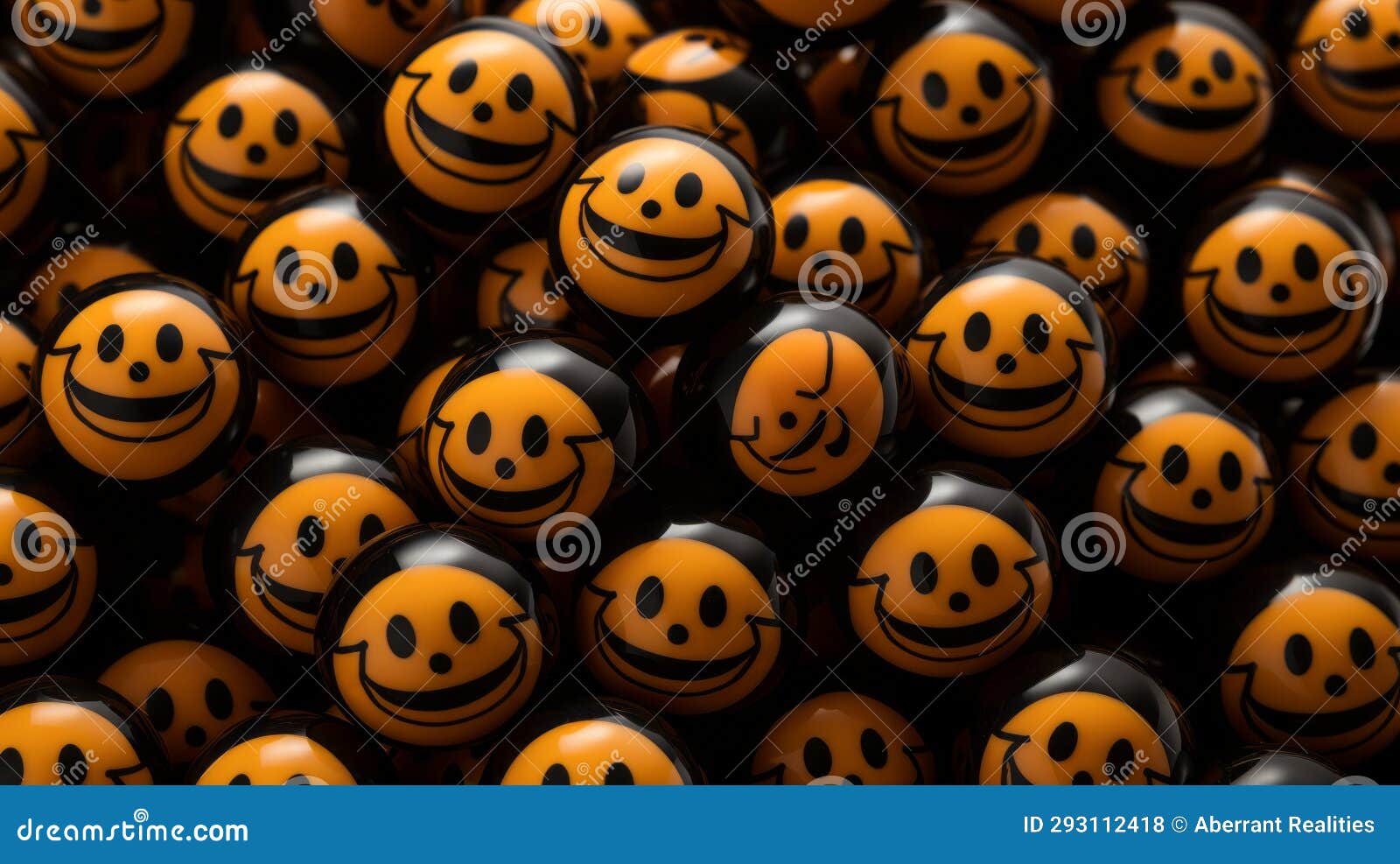 A Large Group of Orange and Black Smiley Faces Stock Illustration ...