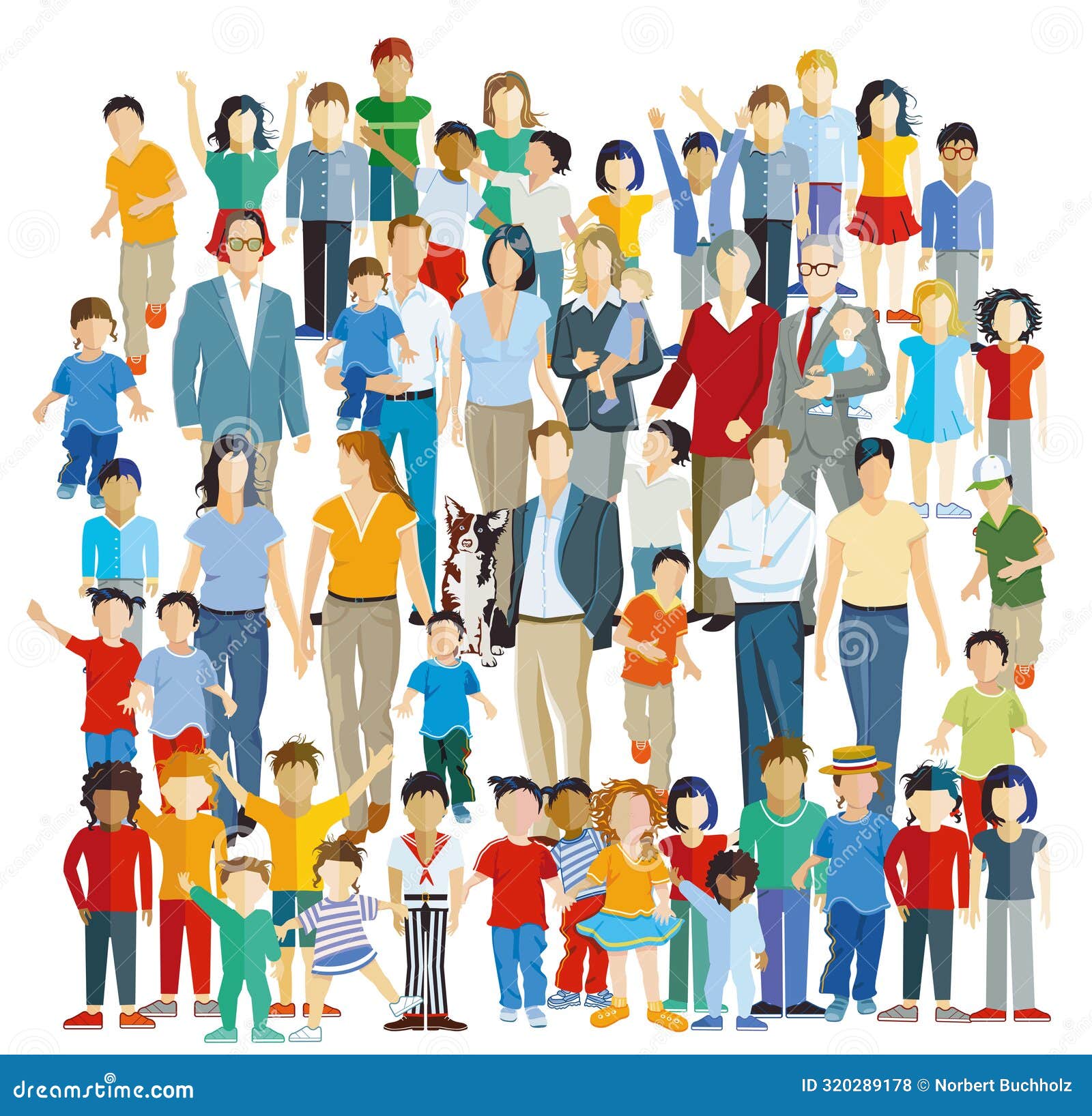 A Large Group of Parents with Children, Isolated Illustration Stock ...