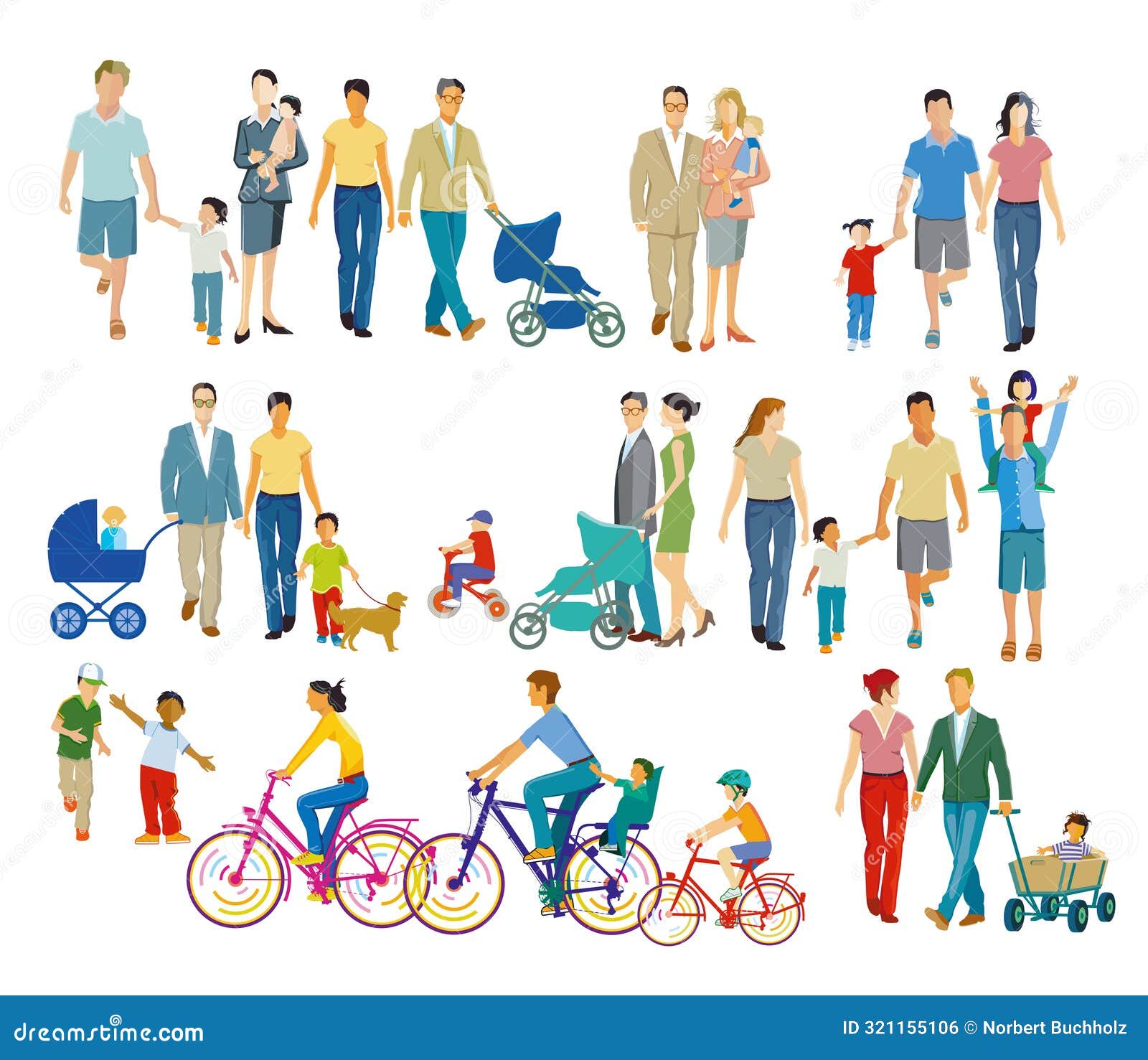 A Large Group of Parents with Children, Isolated Illustration Stock ...