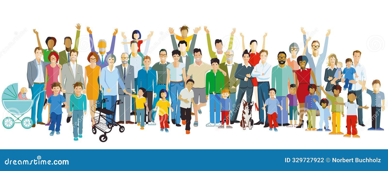 A Large Group of Parents with Children, Isolated Illustration Stock ...