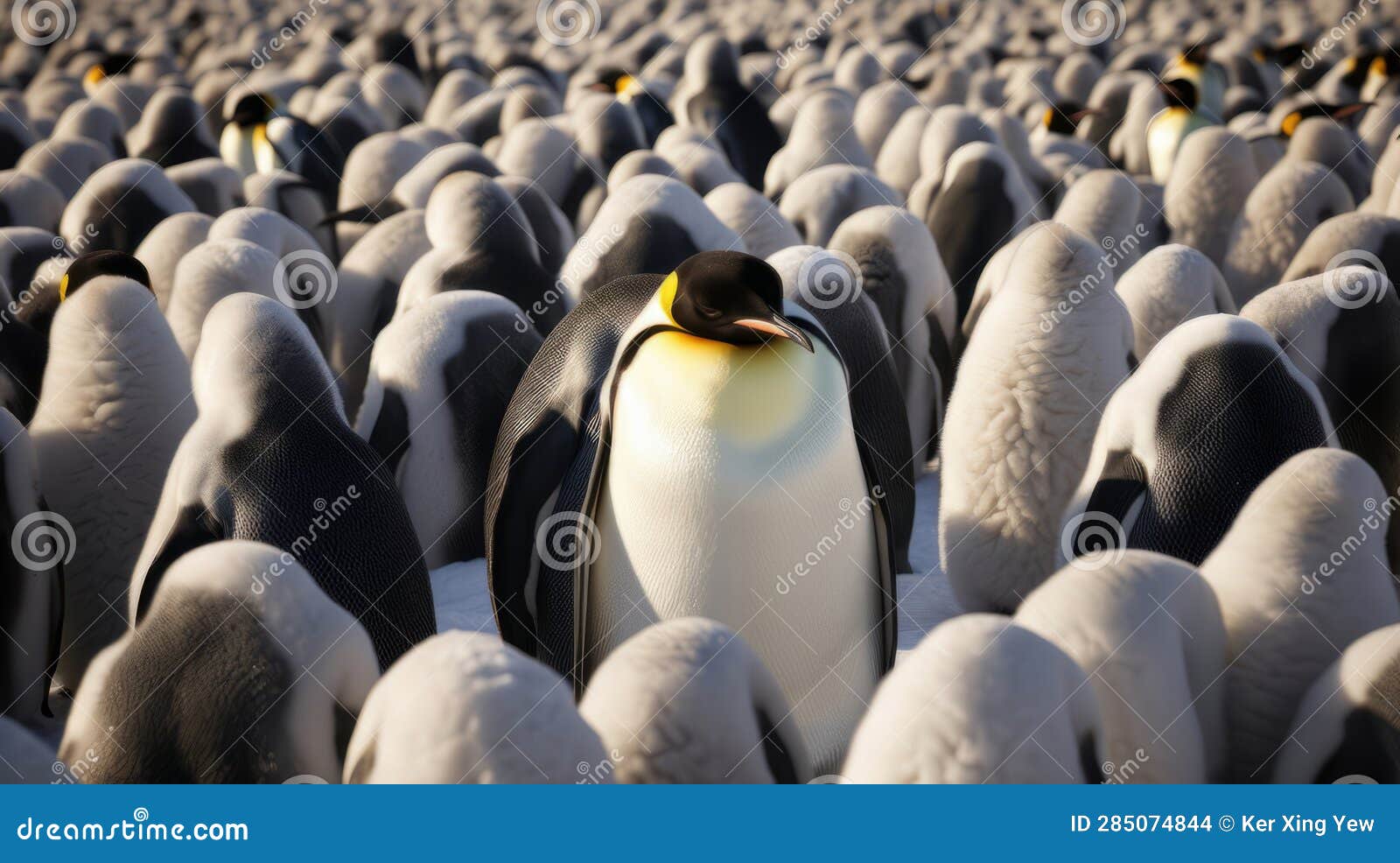 A Large Group of Penguins Standing in the Middle of a Field Stock ...