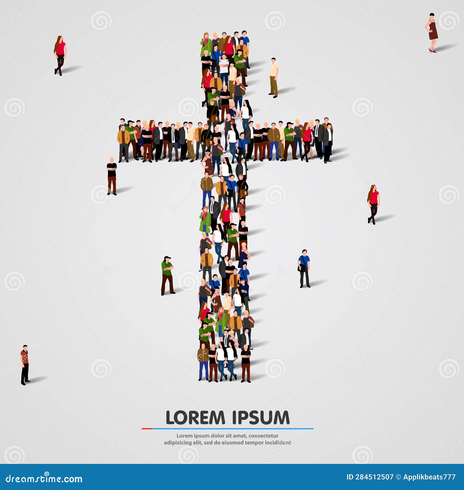 Large Group of People in the Cross Shape Stock Vector - Illustration of ...