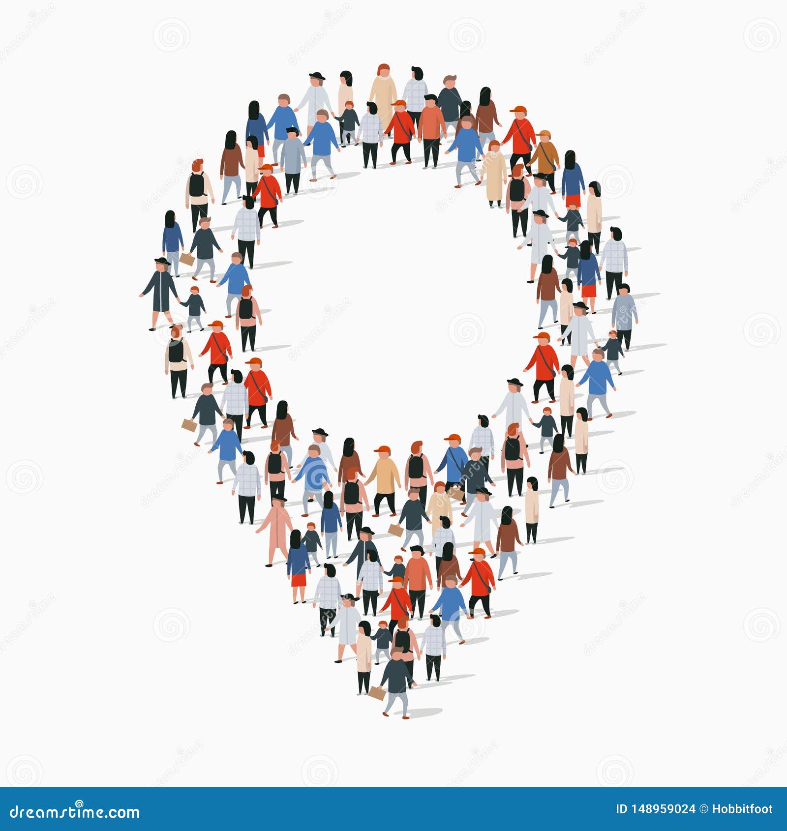 Large Group of People Crowded in Form of Map Pointer. Stock Vector ...