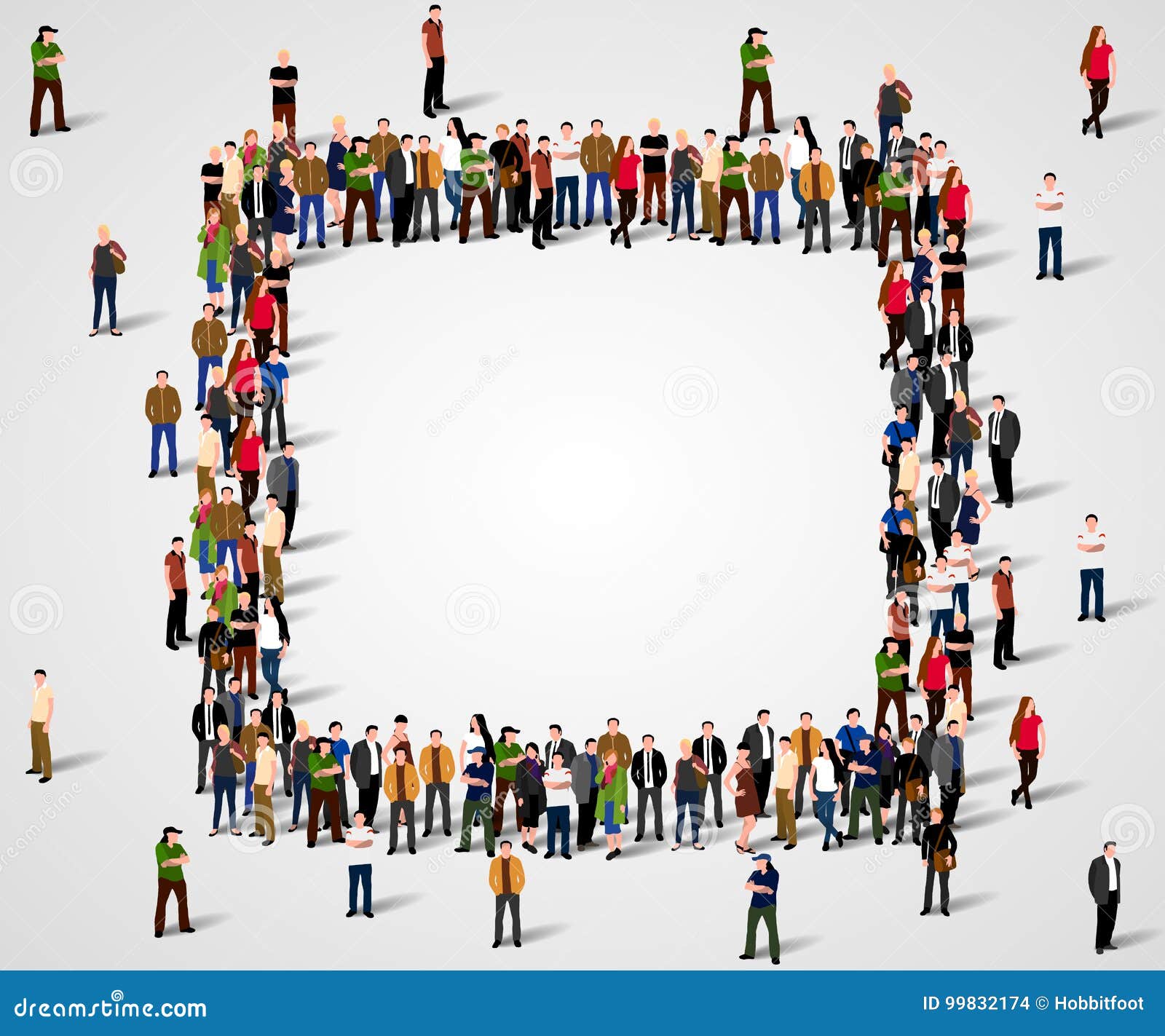 Large Group of People Crowded in Square Frame on White Background ...