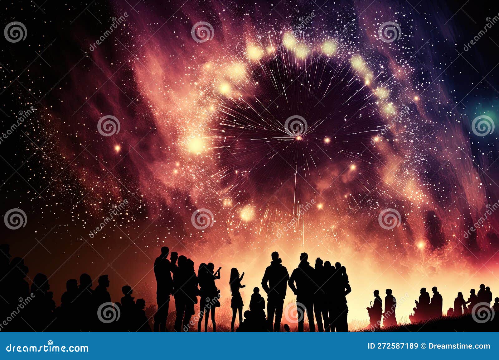 A Large Group of People Enjoying Fireworks Stock Illustration ...