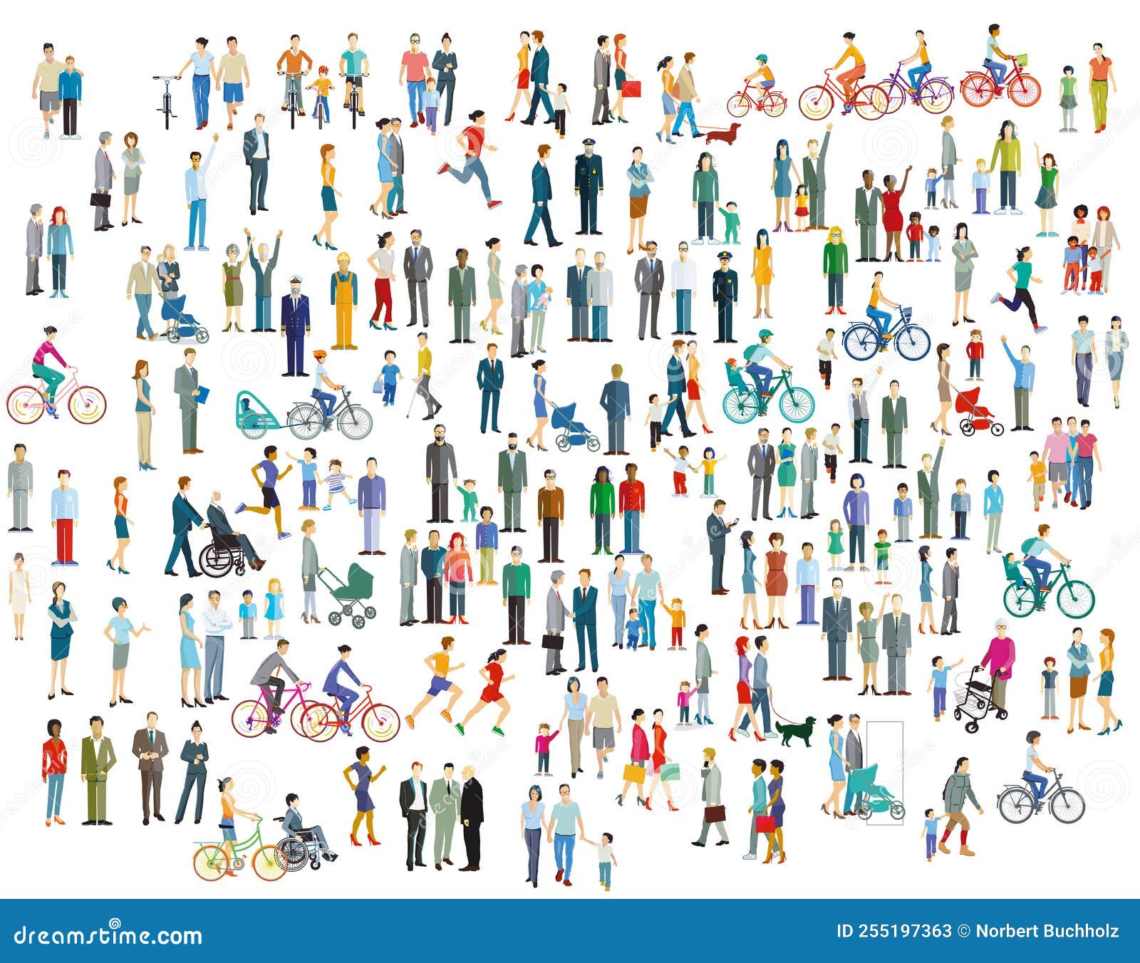 Large Group of People and Families on White Background. Illustration ...