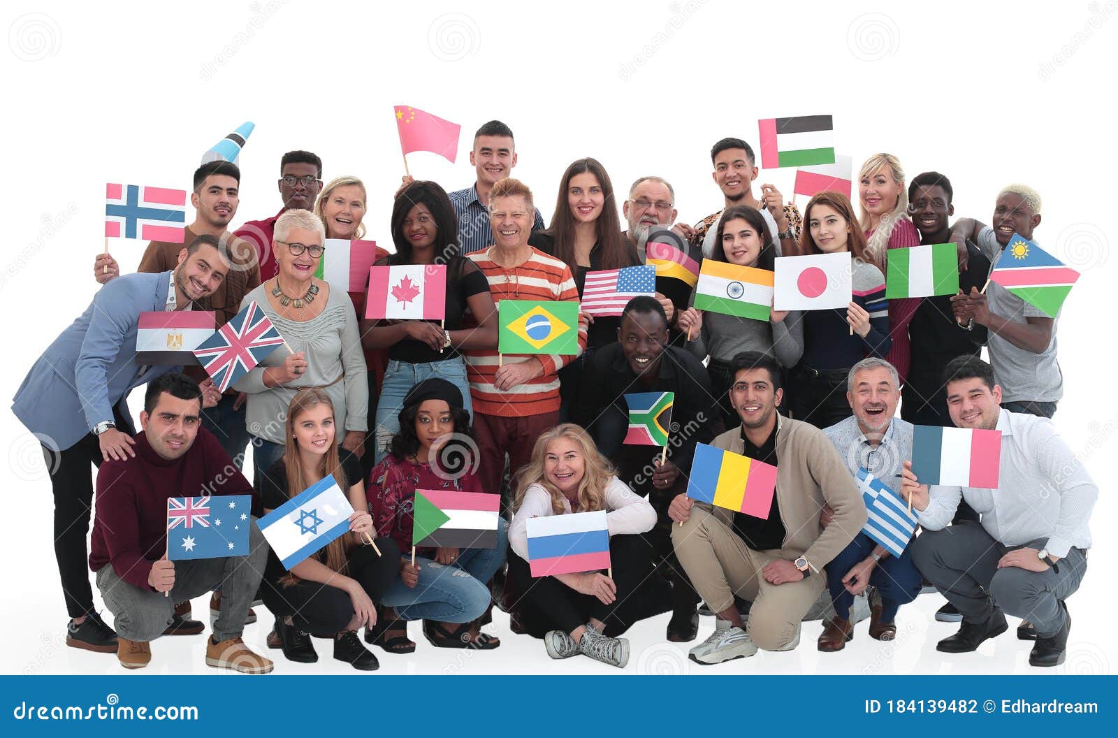 Large Group of People with Flags Isolated Over White Background Stock ...