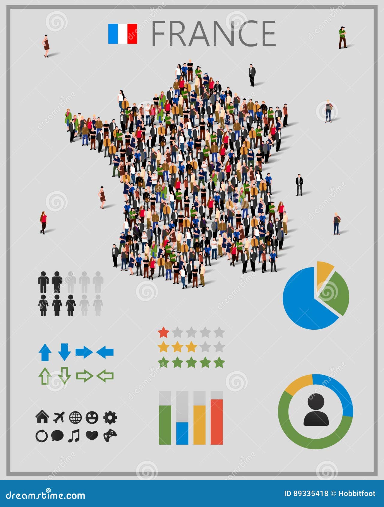 Large Group of People in Form of France Map with Infographics Elements ...