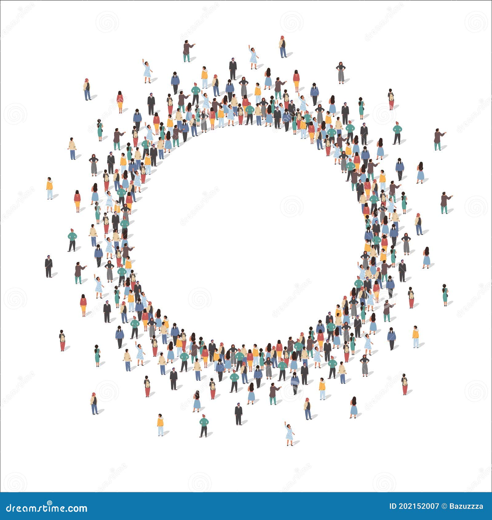 Large Group of People Forming Circle Frame, Flat Vector Illustration ...