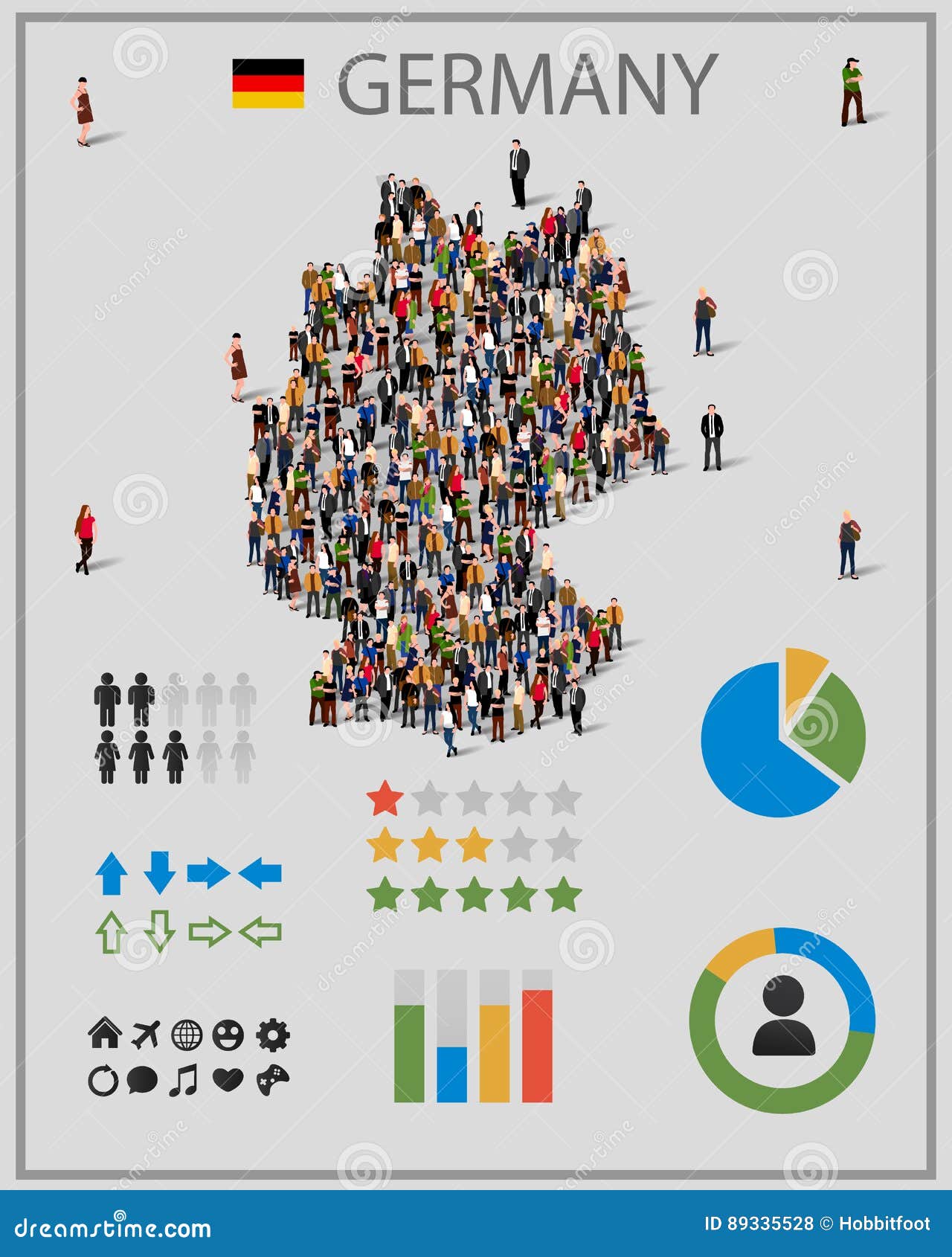 Large Group of People in Germany Map with Infographics Elements ...