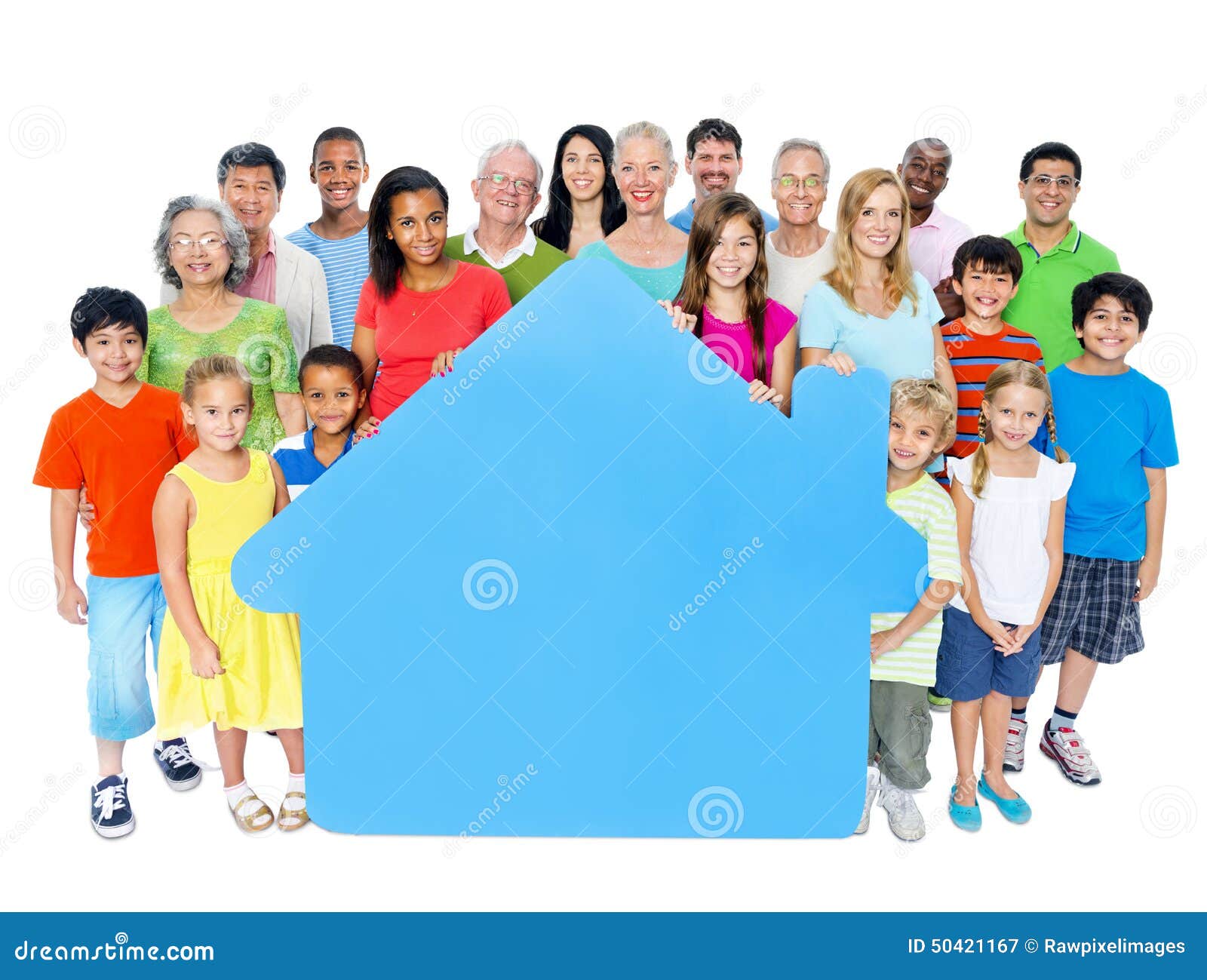 Large Group People Holding Home Symbol Concept Stock Image - Image of ...