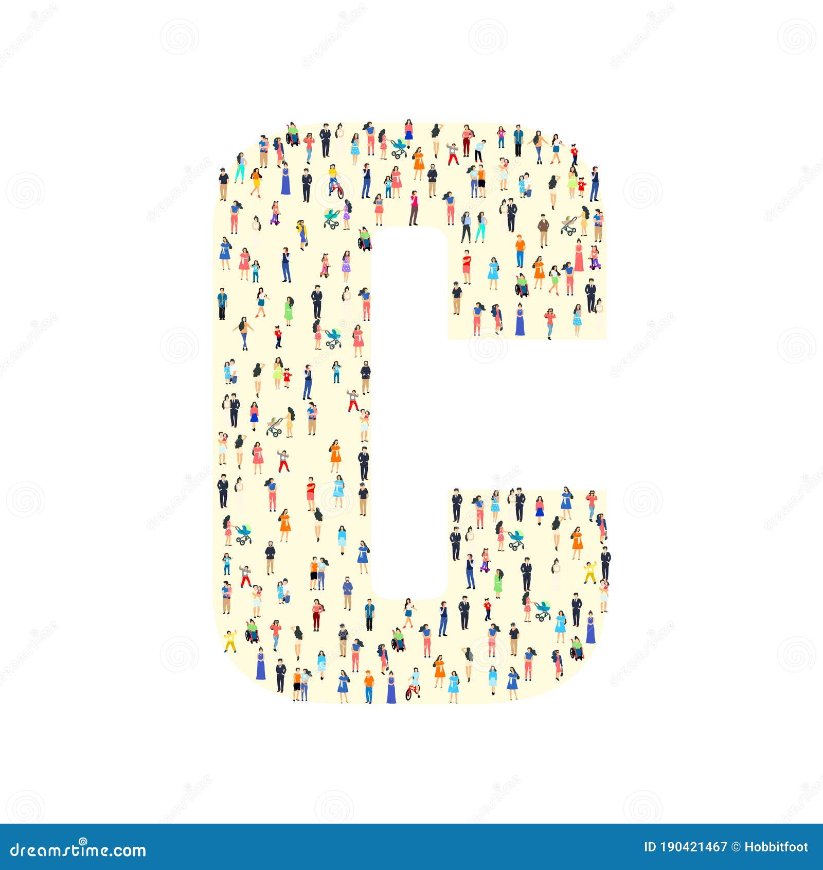 Large Group of People in Letter C Form. People Font. Clean Vector Font ...
