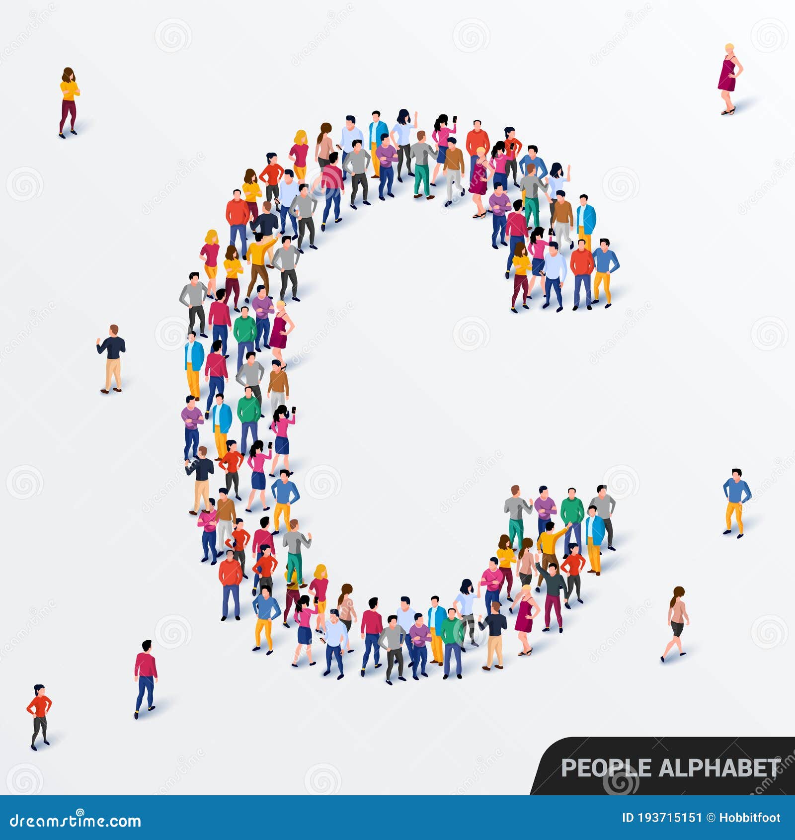 Large Group of People in Letter C Form. Human Alphabet Stock Vector ...