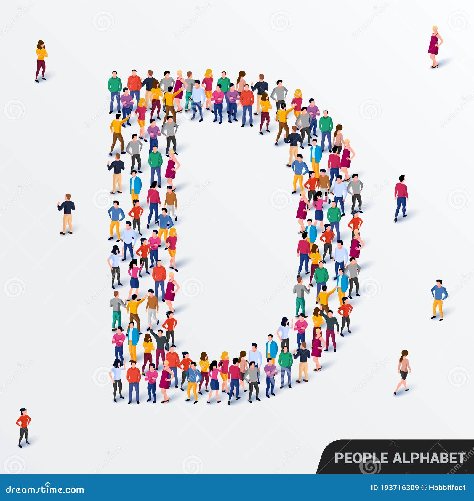 Large Group of People in Letter D Form. Human Alphabet Stock Vector ...