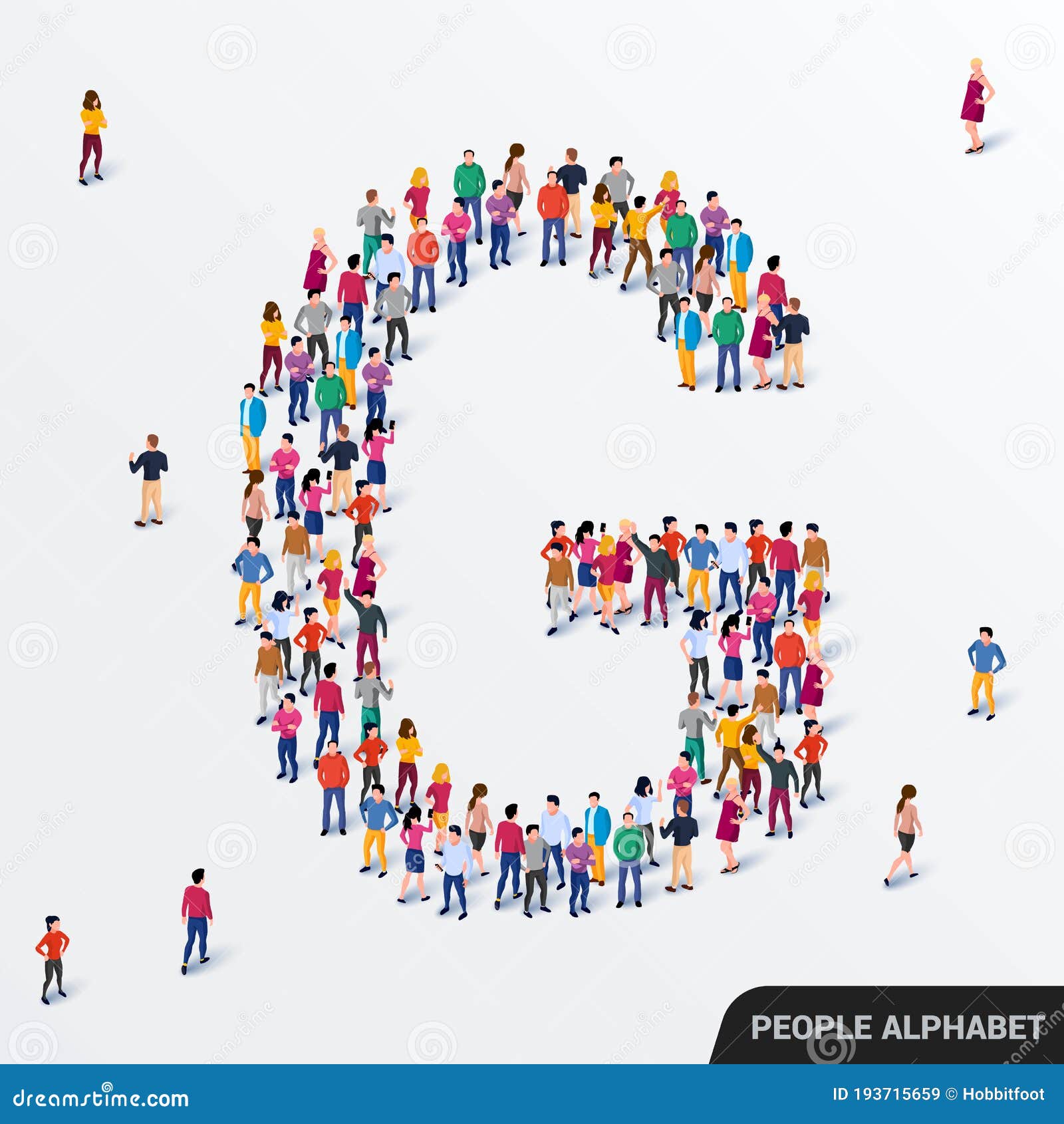Large Group of People in Letter G Form. Human Alphabet Stock Vector ...