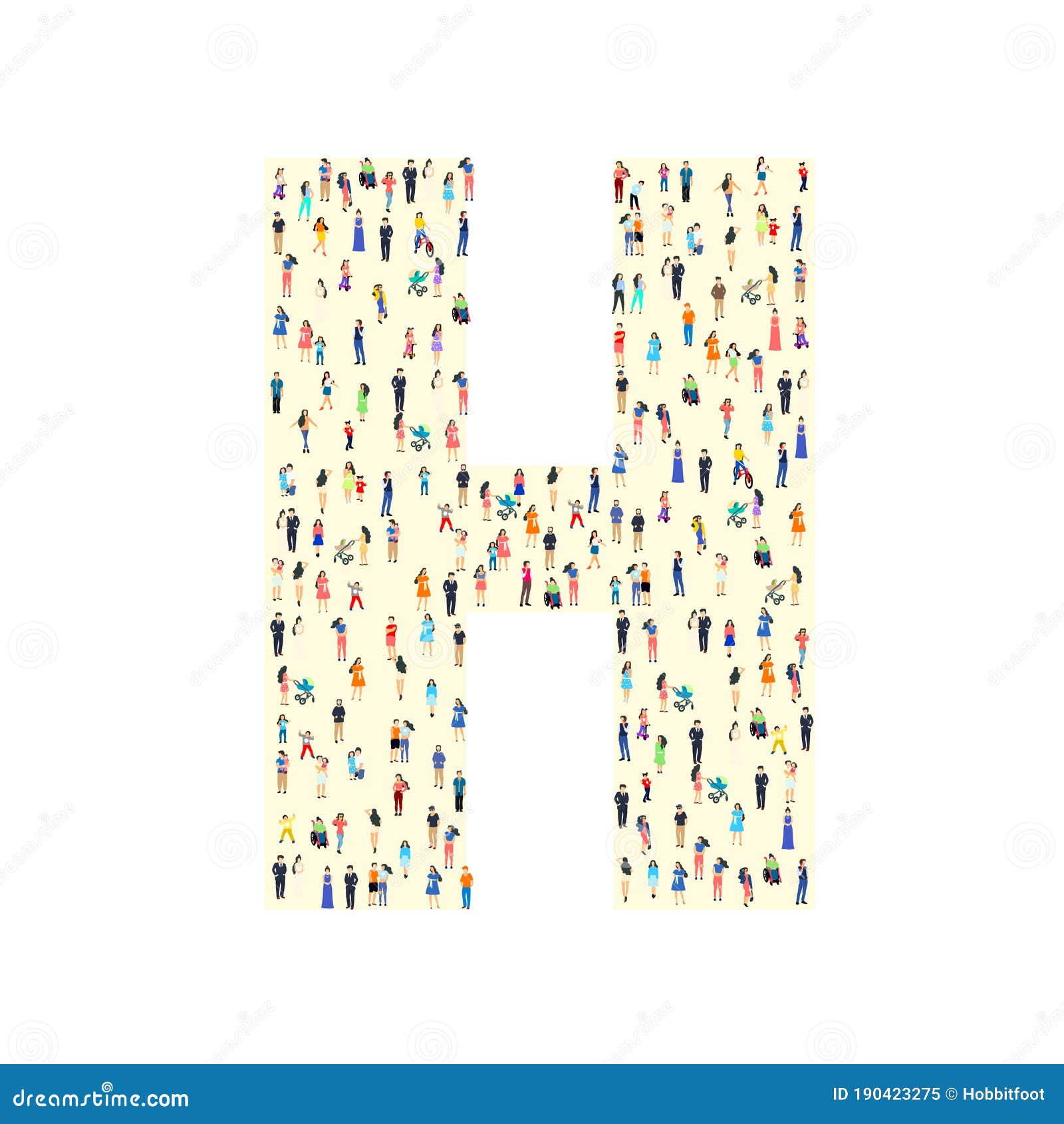 Large Group of People in Letter H Form. People Font. Clean Vector Font ...
