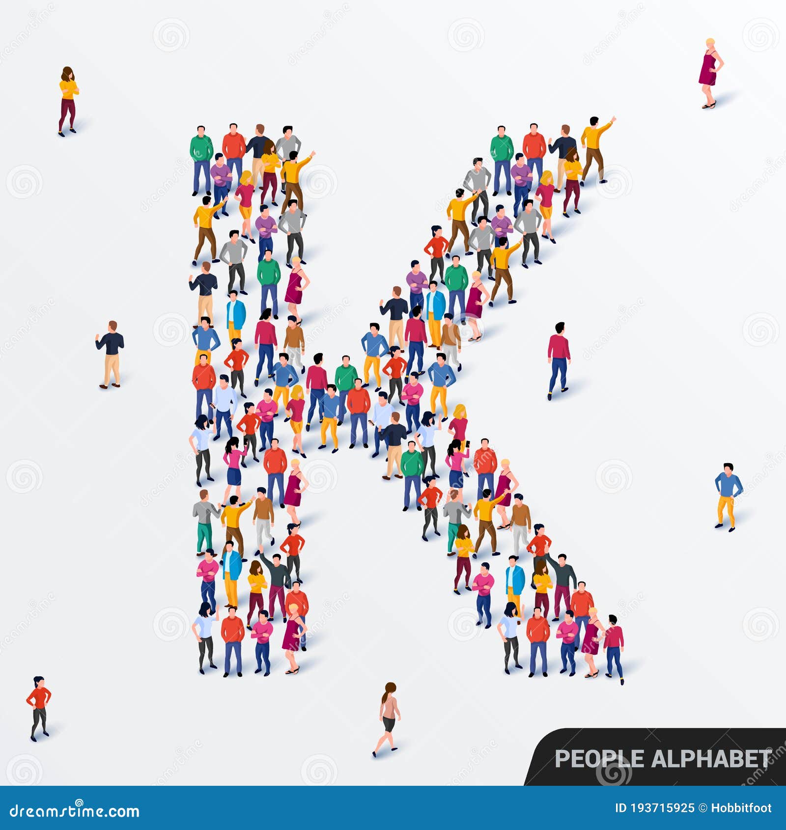 Large Group of People in Letter K Form. Human Alphabet Stock Vector ...