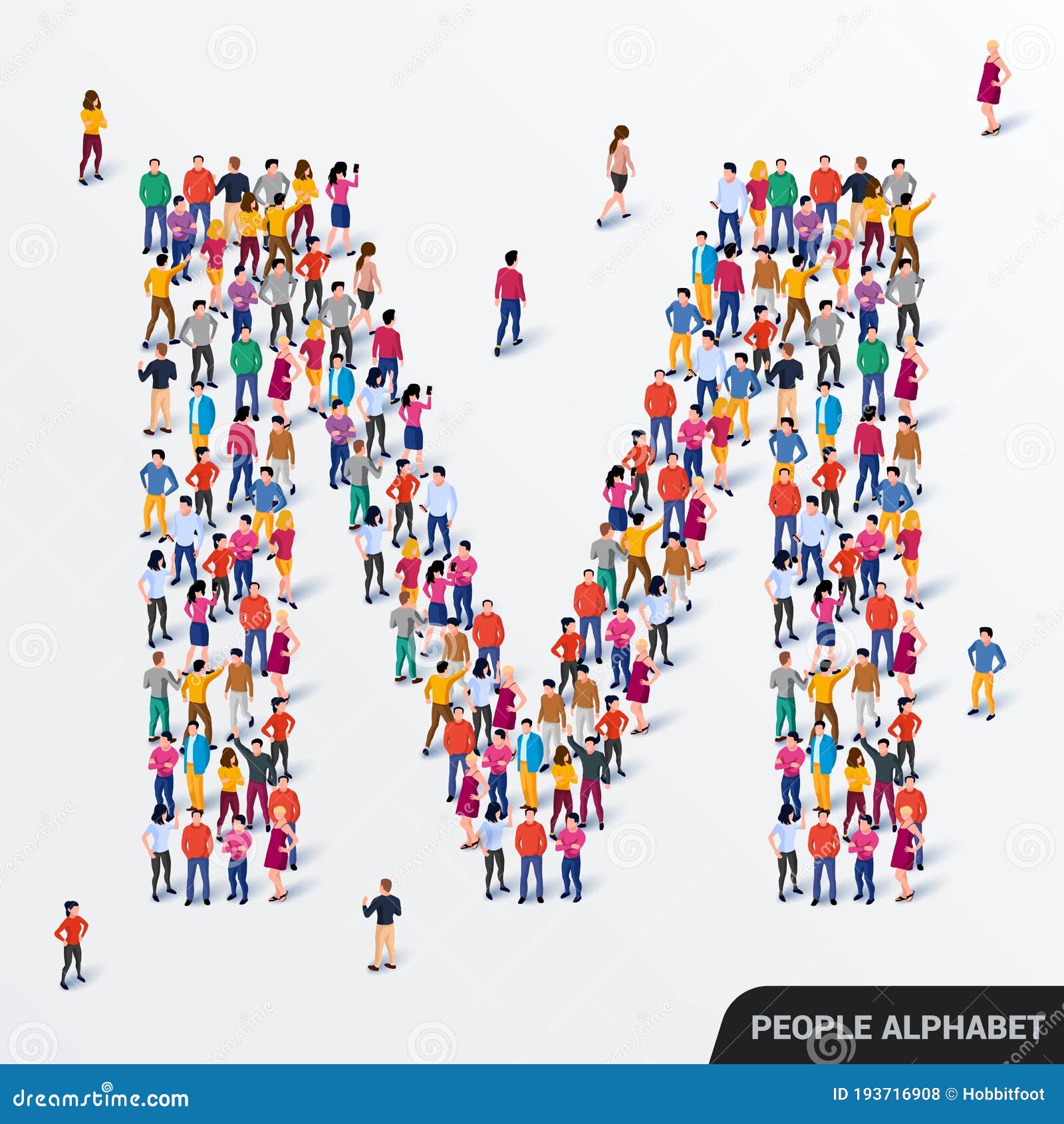 Large Group of People in Letter M Form. Human Alphabet Stock Vector ...