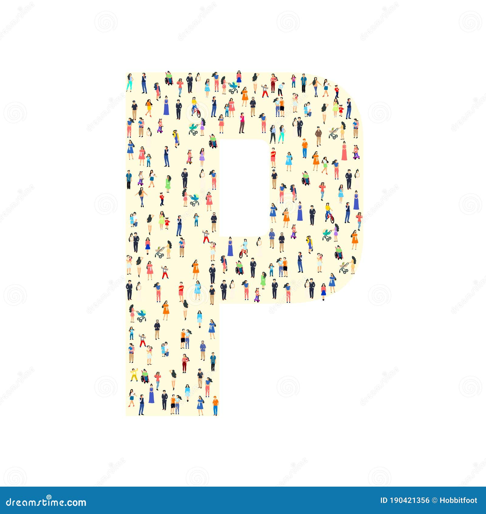 Large Group of People in Letter P Form. People Font. Clean Vector Font ...