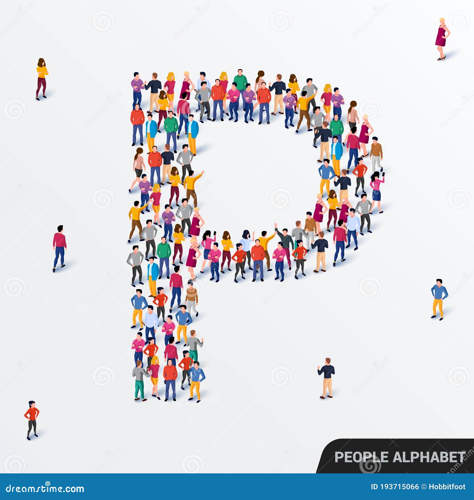 Large Group of People in Letter P Form. Human Alphabet Stock Vector ...