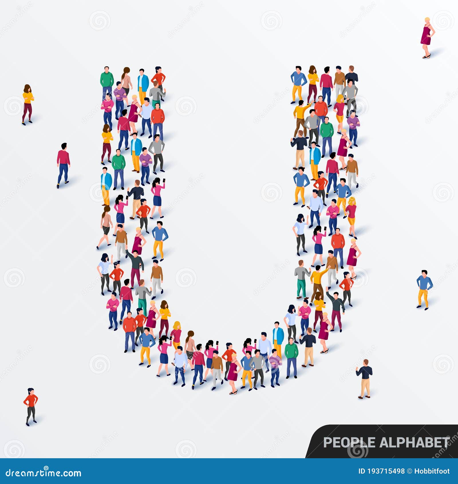 Large Group of People in Letter U Form. Human Alphabet Stock Vector ...