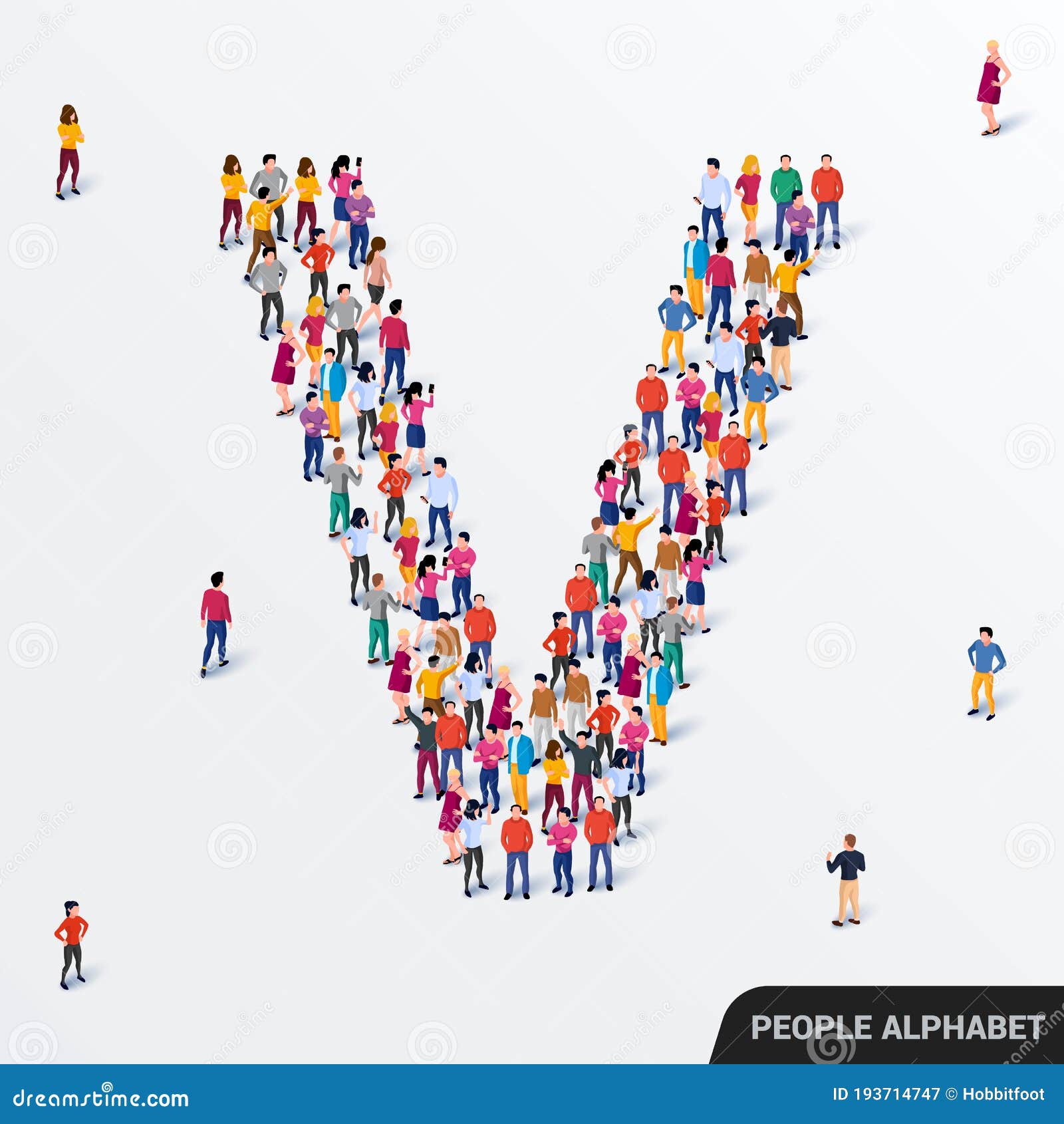 Large Group of People in Letter V Form. Human Alphabet Stock Vector ...