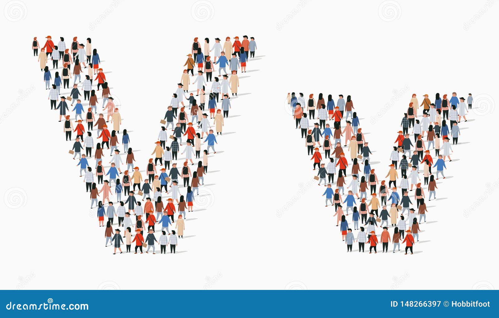 Large Group of People in Letter V Form Stock Vector - Illustration of ...