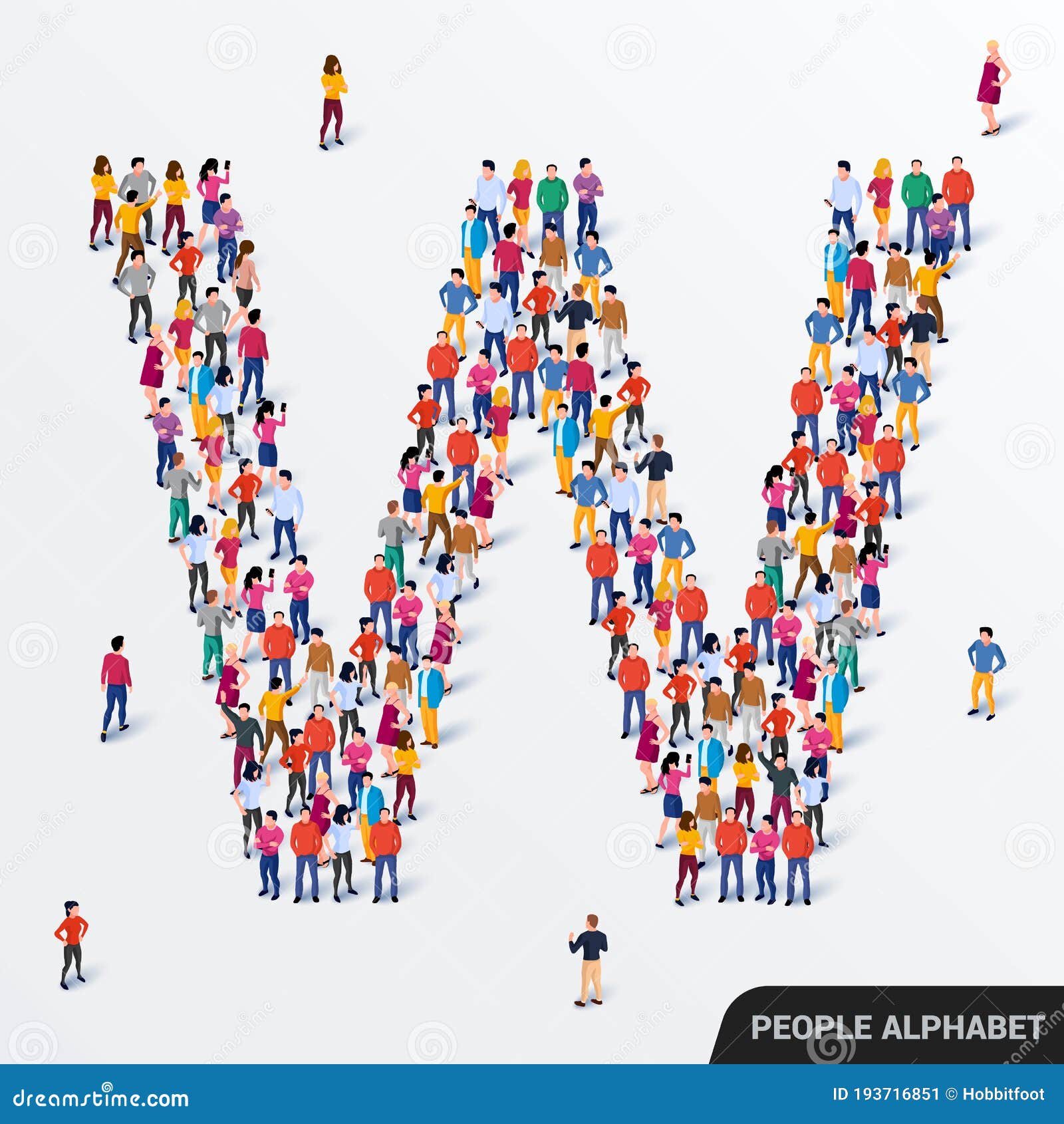 Large Group of People in Letter W Form. Human Alphabet Stock Vector ...