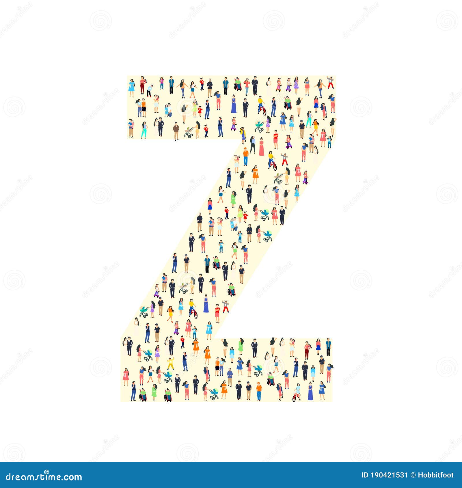 Large Group of People in Letter Z Form. People Font. Clean Vector Font ...