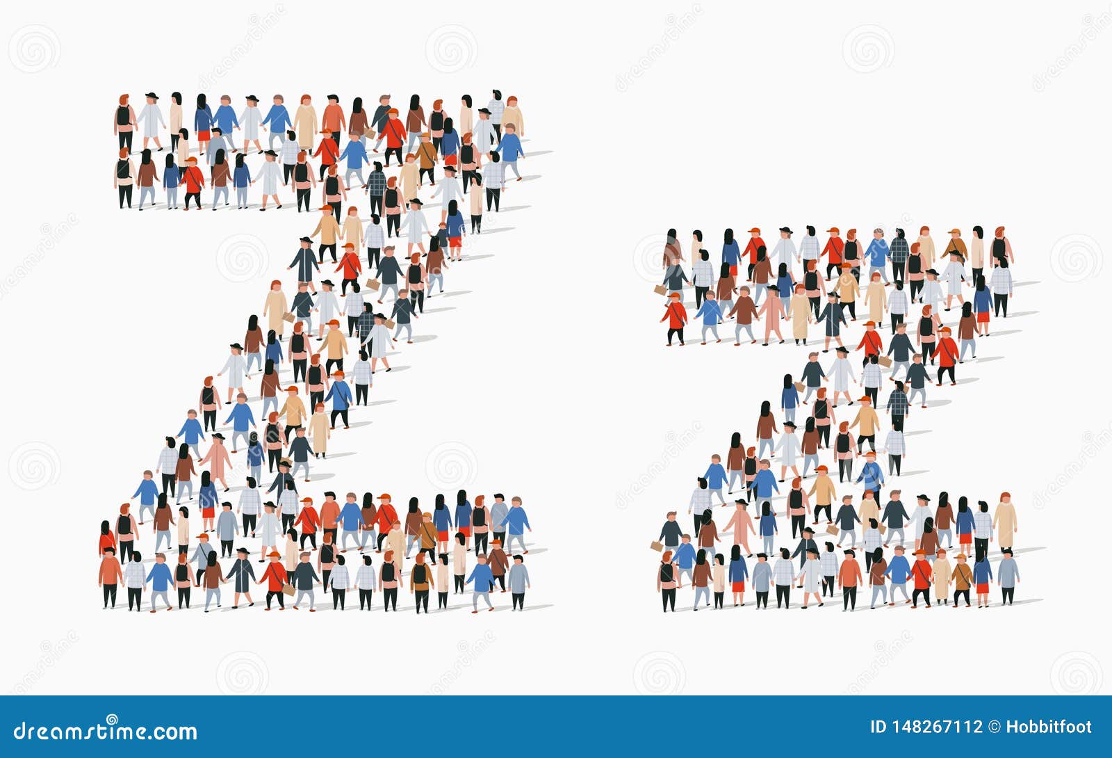 Large Group of People in Letter Z Form Stock Vector - Illustration of ...