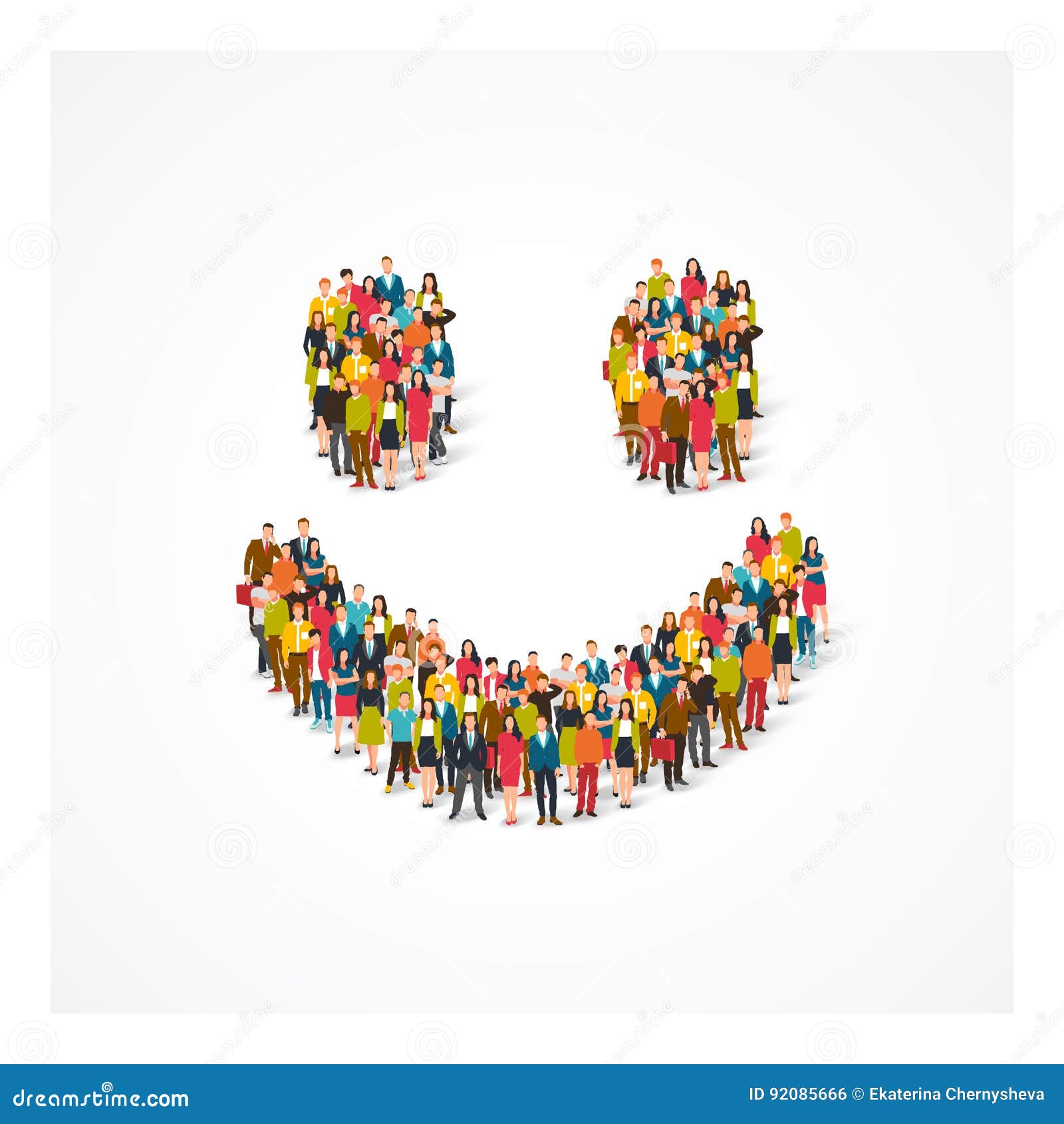 Large Group of People Lined Up in a Smile Stock Vector - Illustration ...